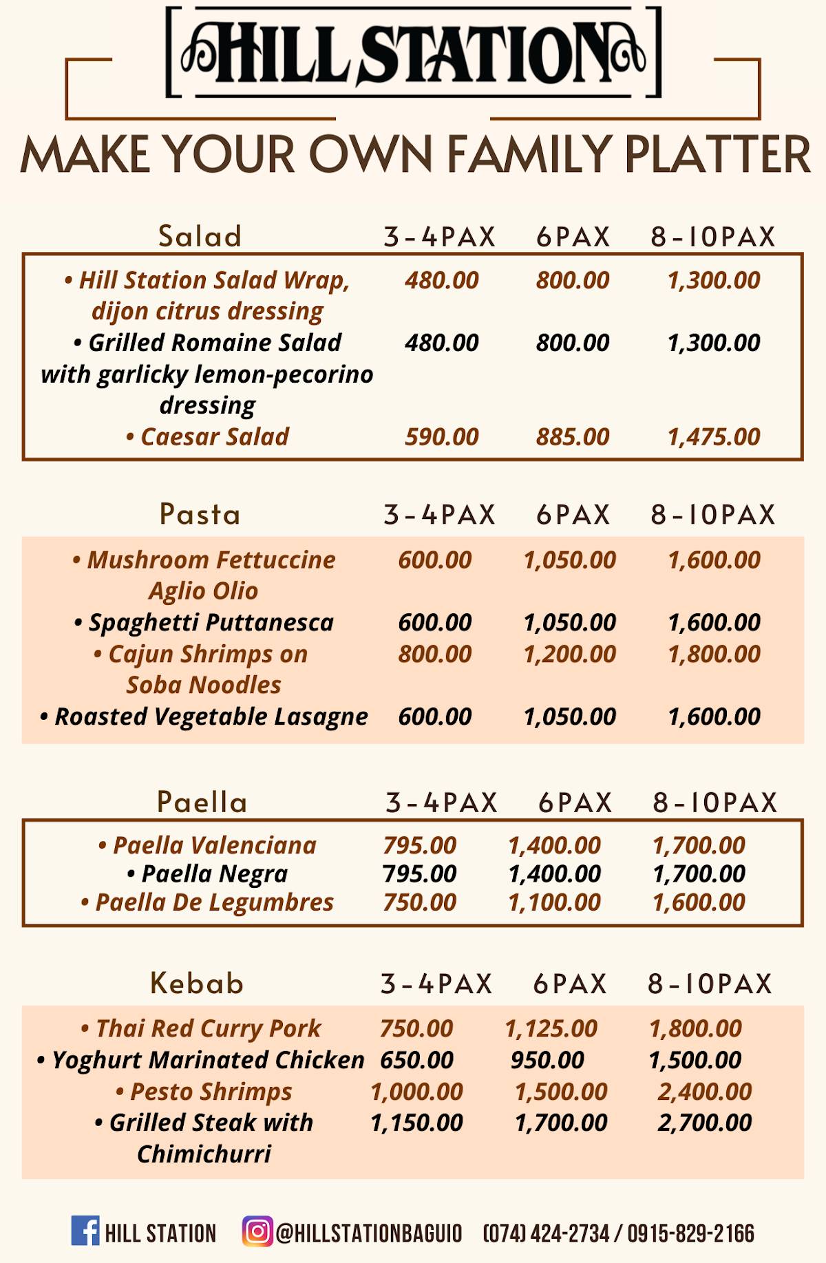 Menu at Hill Station restaurant, Baguio, Casa Vallejo