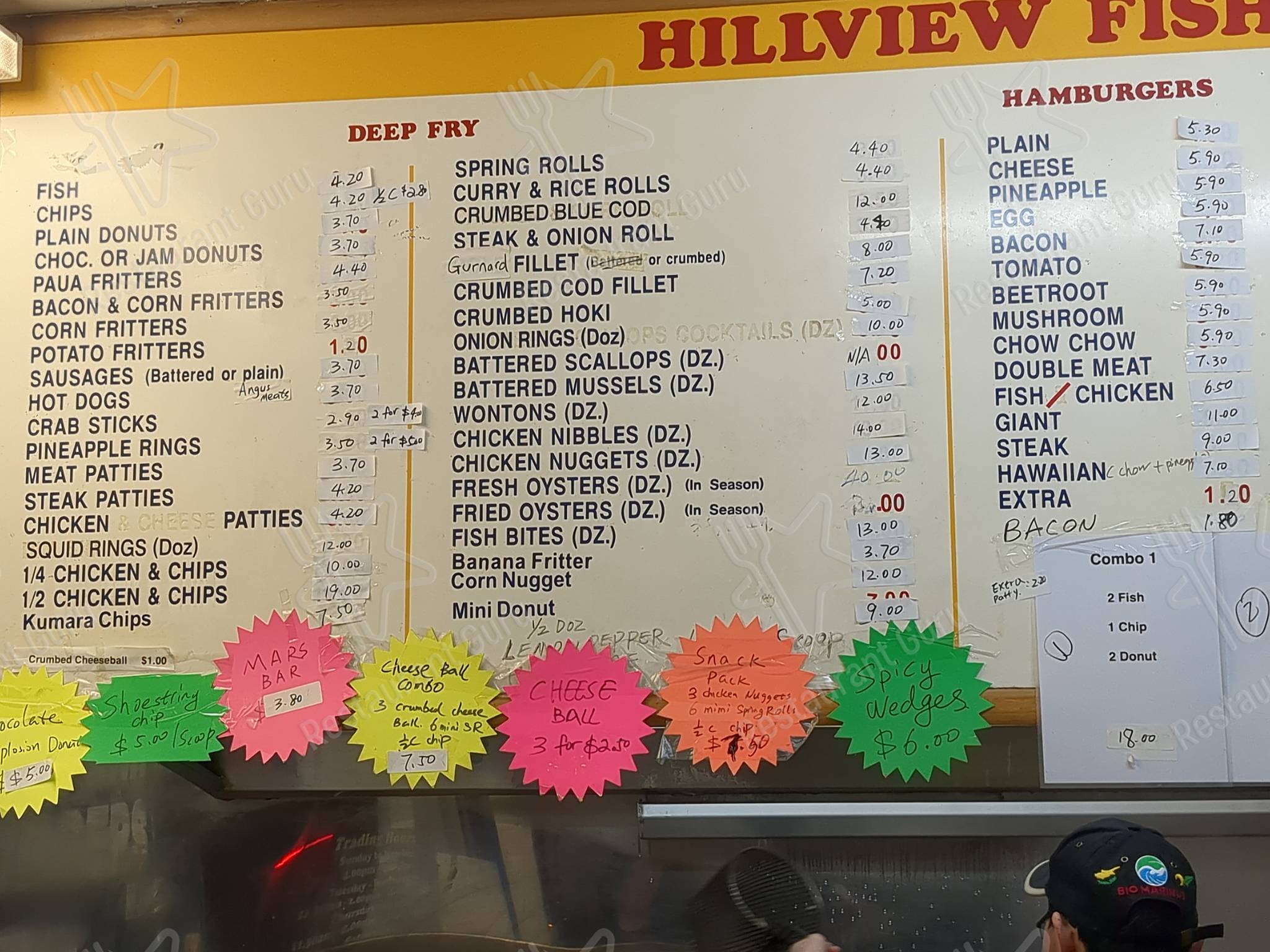 Menu at Hillview Fish Supply restaurant, Christchurch