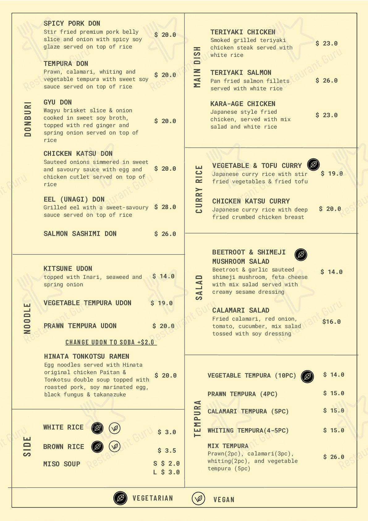 Menu at Hinata Sushi Studio restaurant, Parkdale