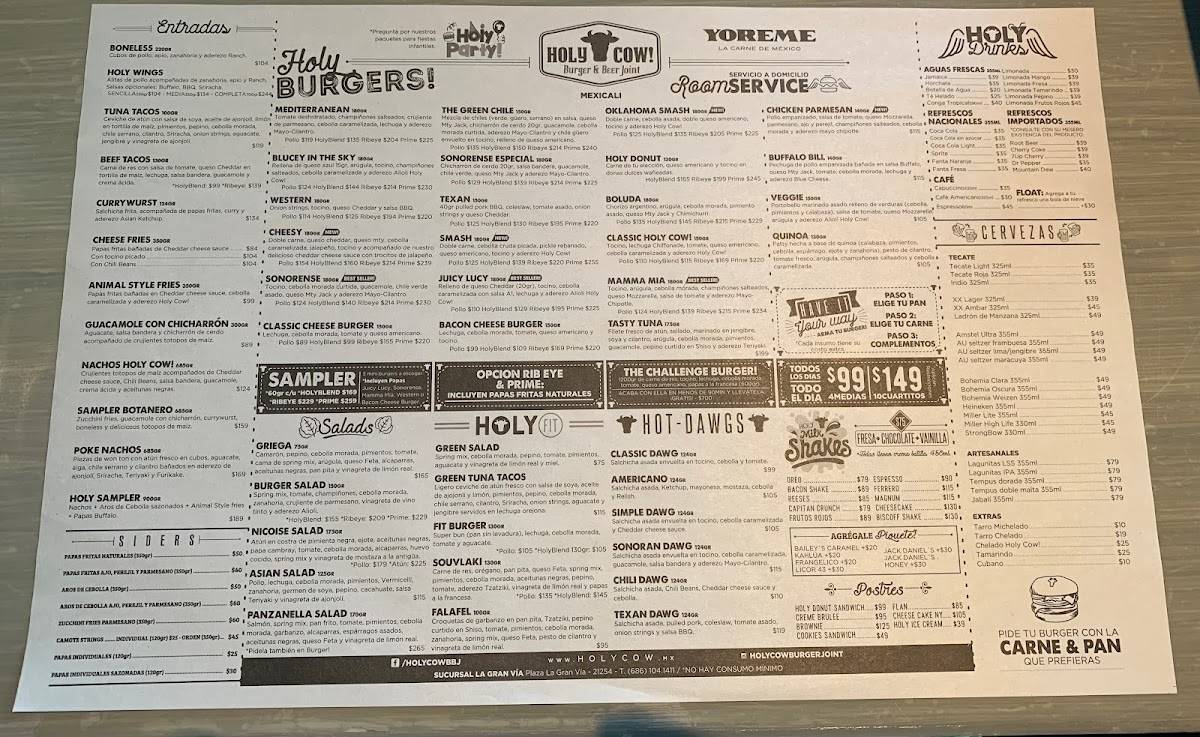 Carta del restaurante Holy Cow! Burger & Beer Joint - La Gran Vía, Mexicali