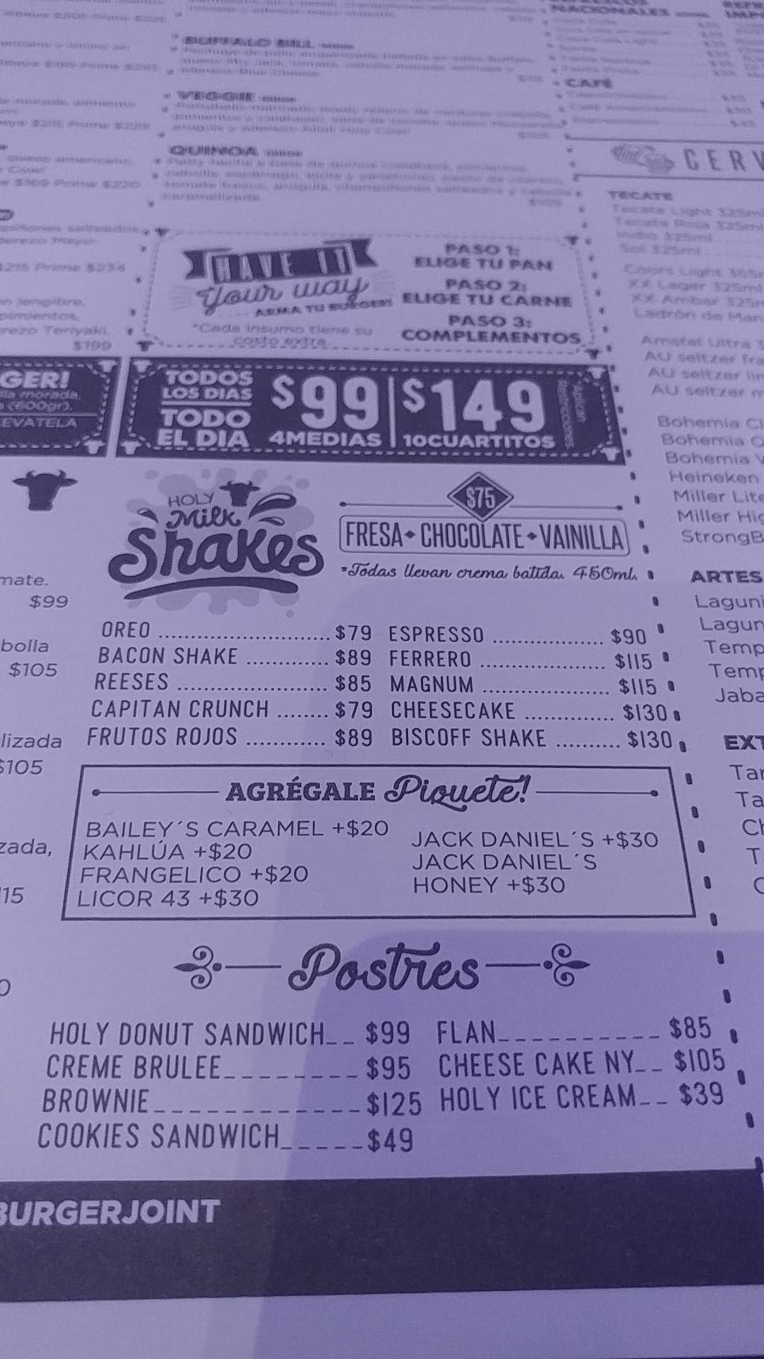 Carta del restaurante Holy Cow! Burger & Beer Joint - La Gran Vía, Mexicali
