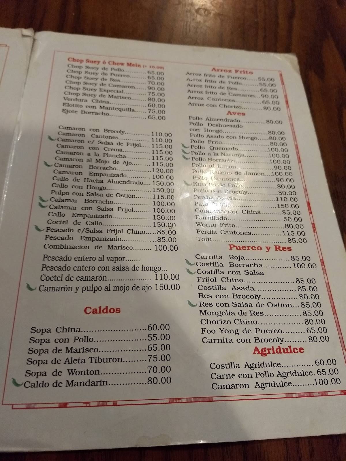Carta de Restaurant Hon Lin, Hermosillo, Av. Luis Donaldo Colosio ...