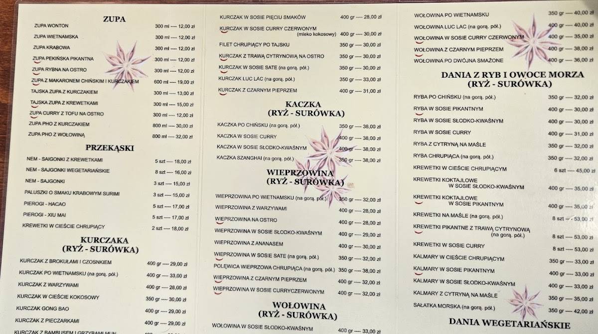 Menu at Hong Ha restaurant, Kraków, al. 29 Listopada 121