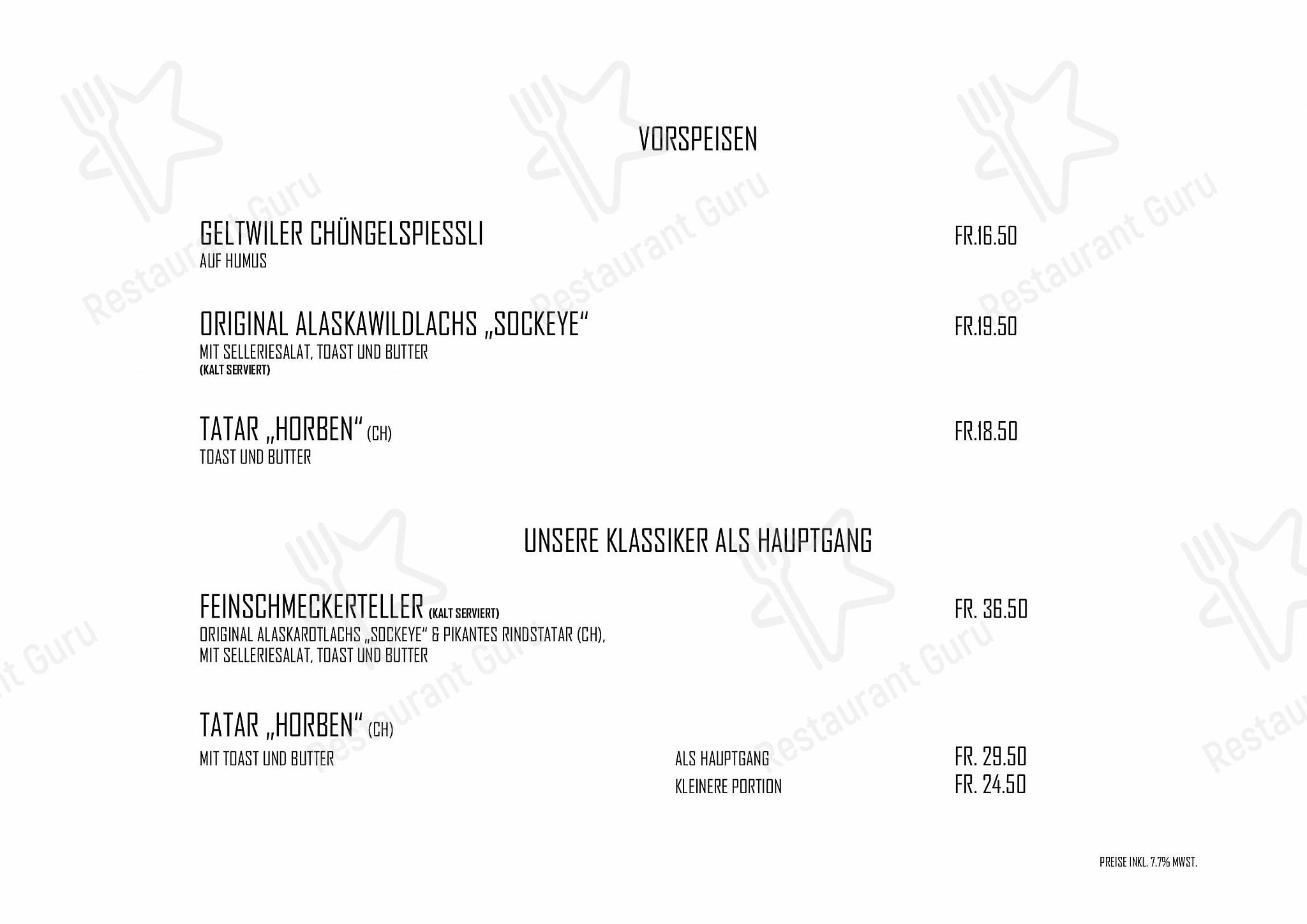 Speisekarte von Alpwirtschaft Horben, Beinwil (Freiamt)