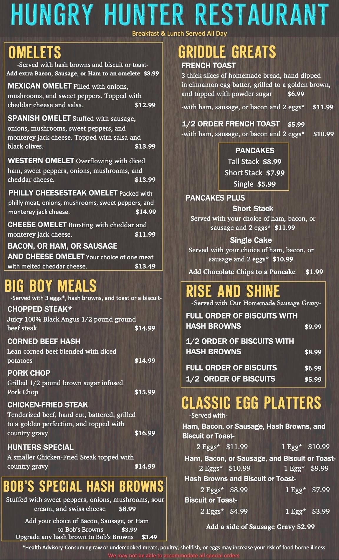Menu at Hungry Hunter Restaurant, Branson, Historic Hwy 165
