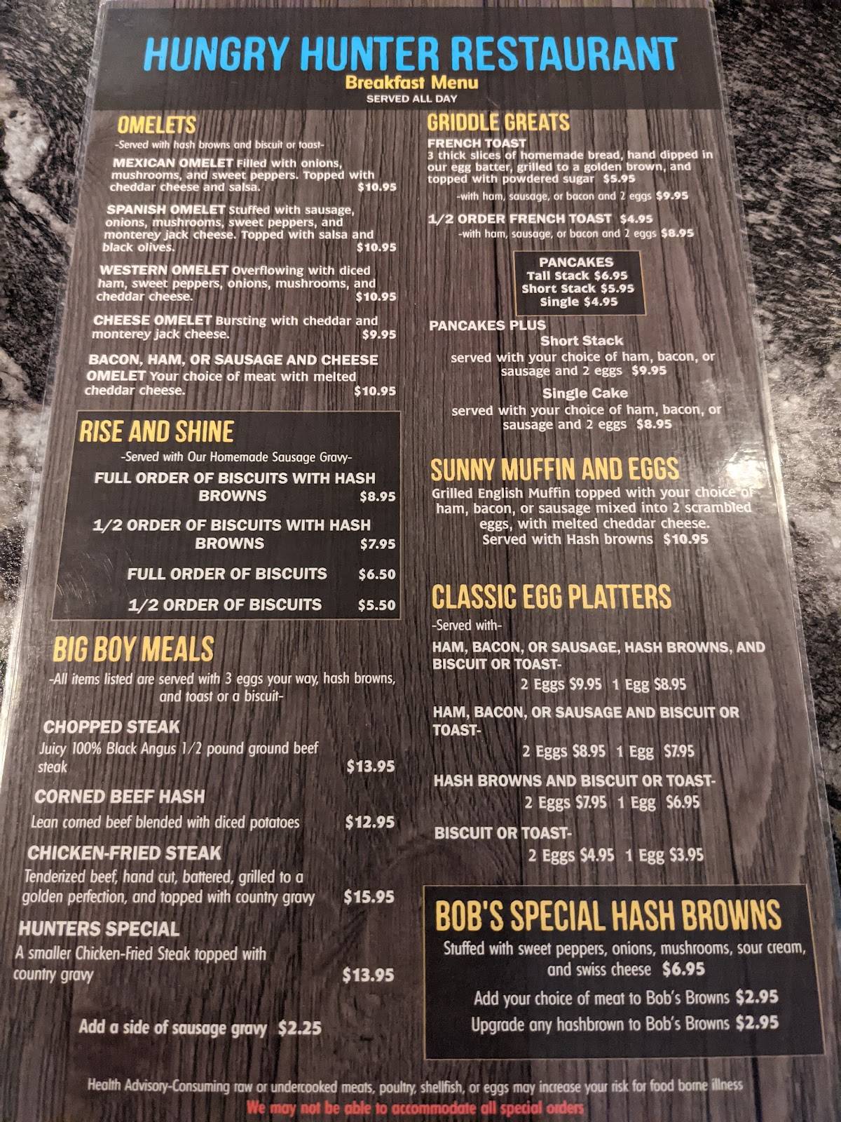 Menu at Hungry Hunter Restaurant, Branson, Historic Hwy 165