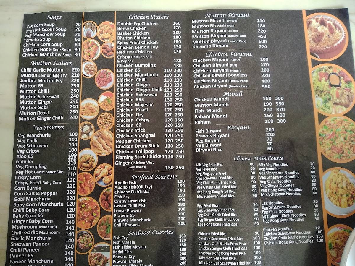 Menu at Hyderabadi Biraniy, Hyderabad