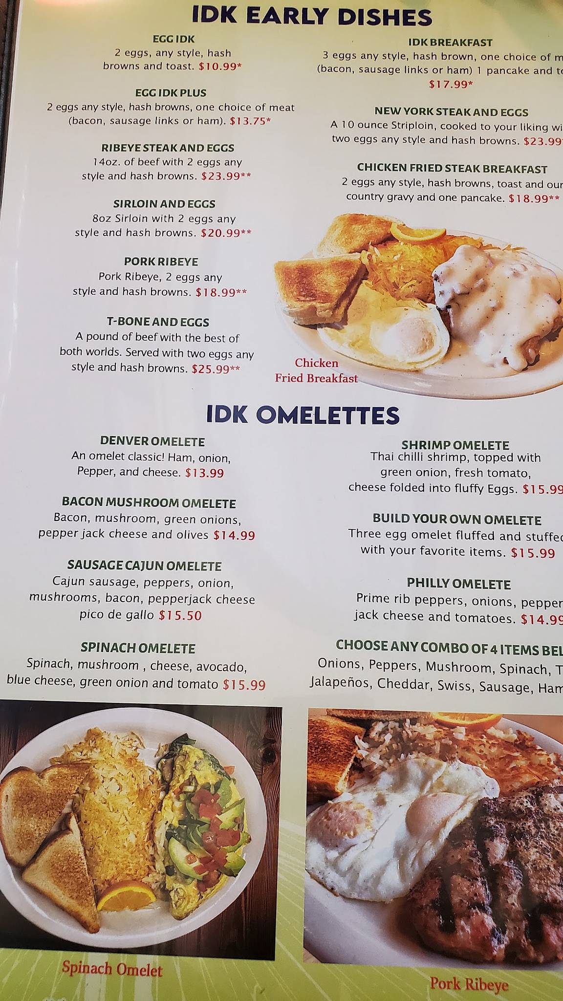 Menu at IDK Restaurant, Kennewick