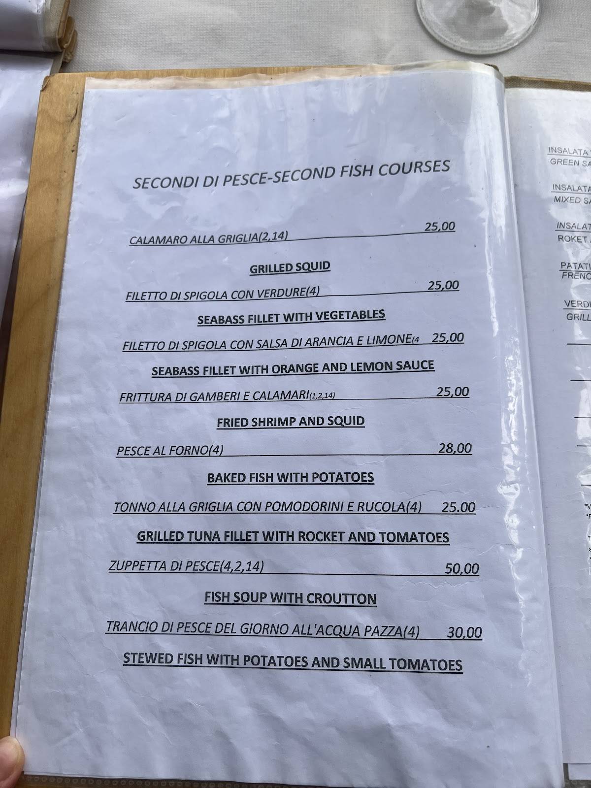 Menu da Il Fornillo ristorante, Positano