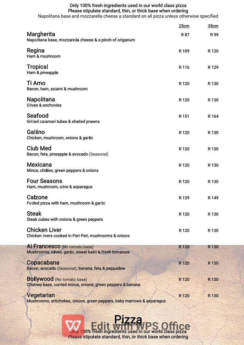 Menu at Il Forno Mediteranean Family Restaurant, New Redruth