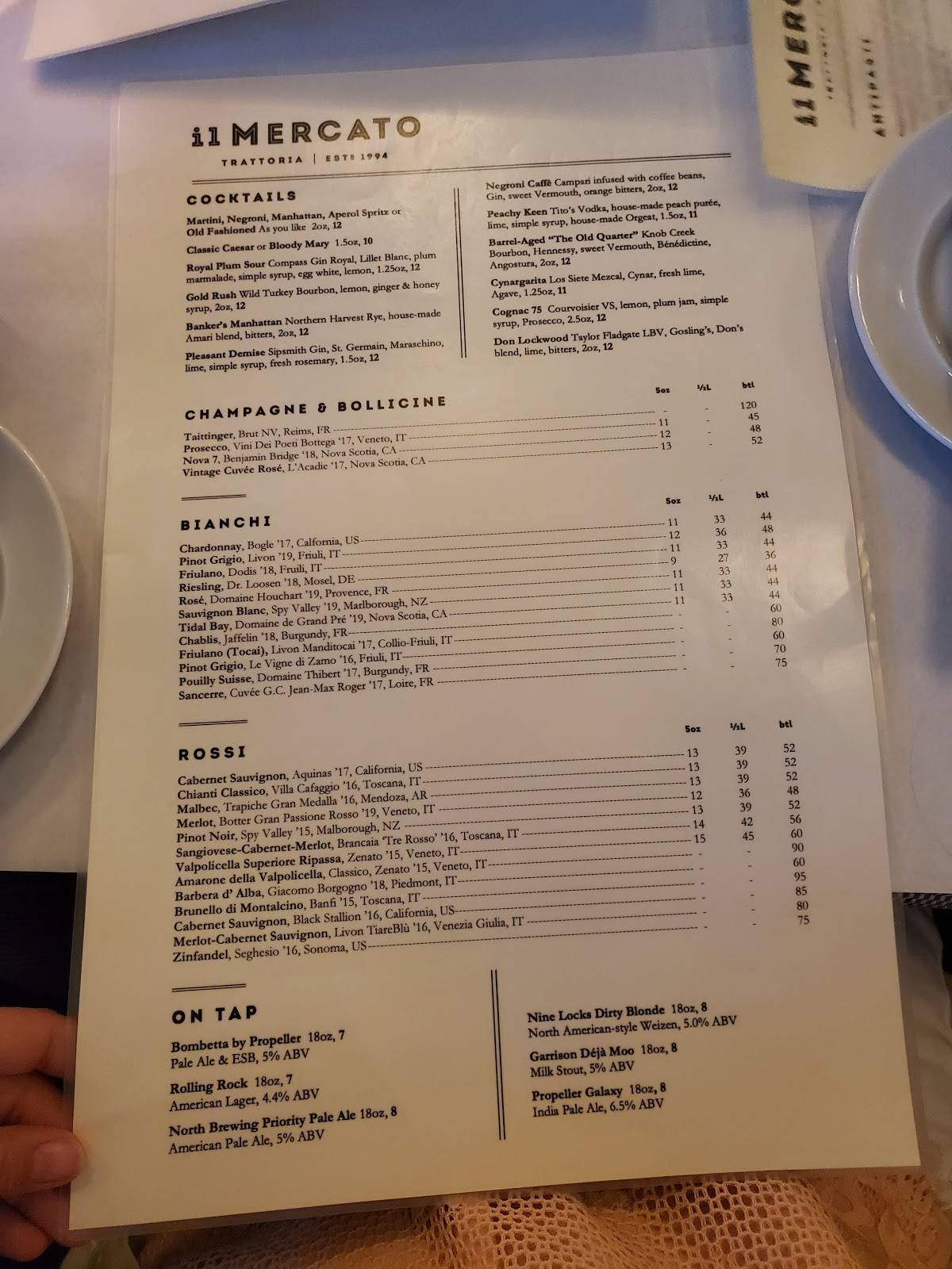 Menu at Il Mercato restaurant, Bedford