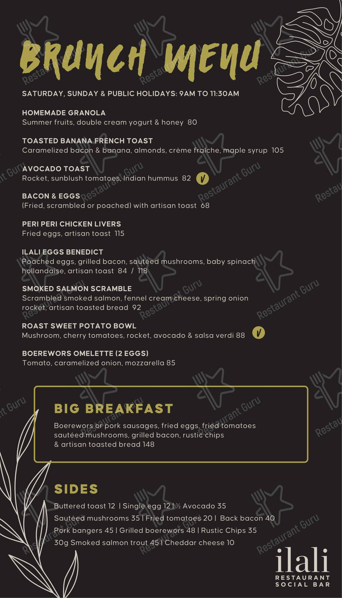 Menu at Ilali Restaurant, Wilderness