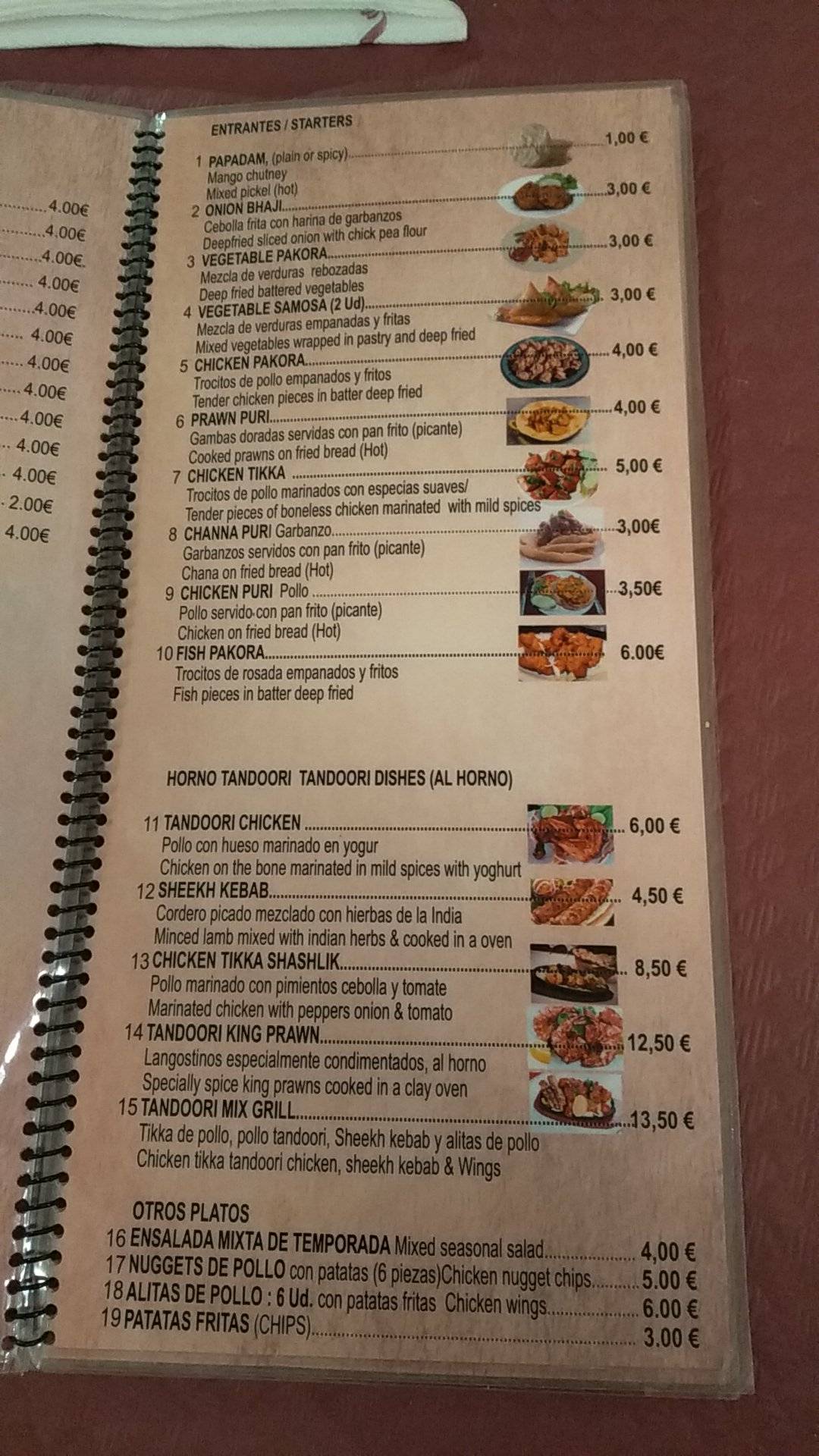 Menu at Indian Cuisine - Tandoori Mix Grill restaurant, Álora