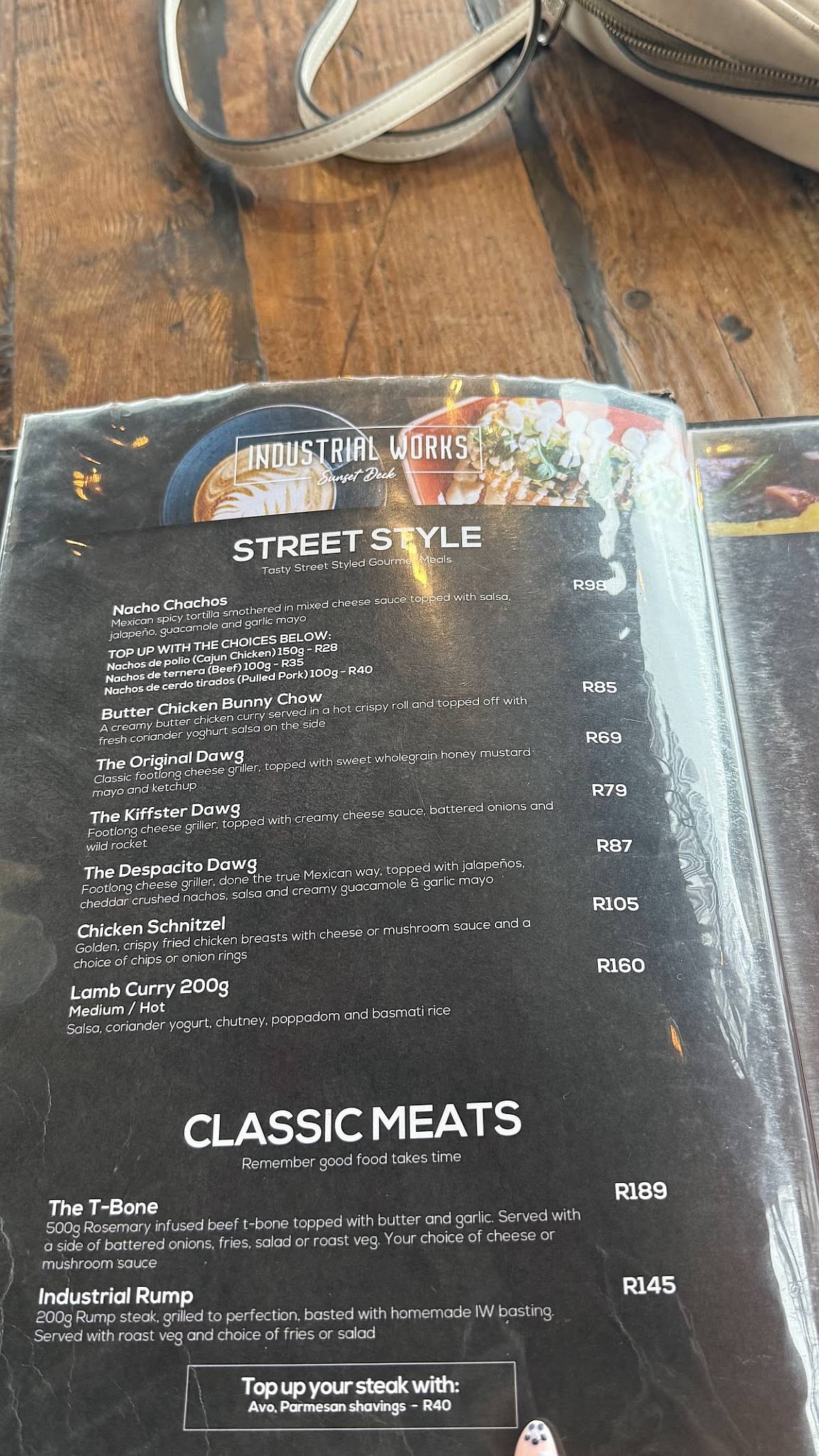 Menu at Industrial Works restaurant, Centurion