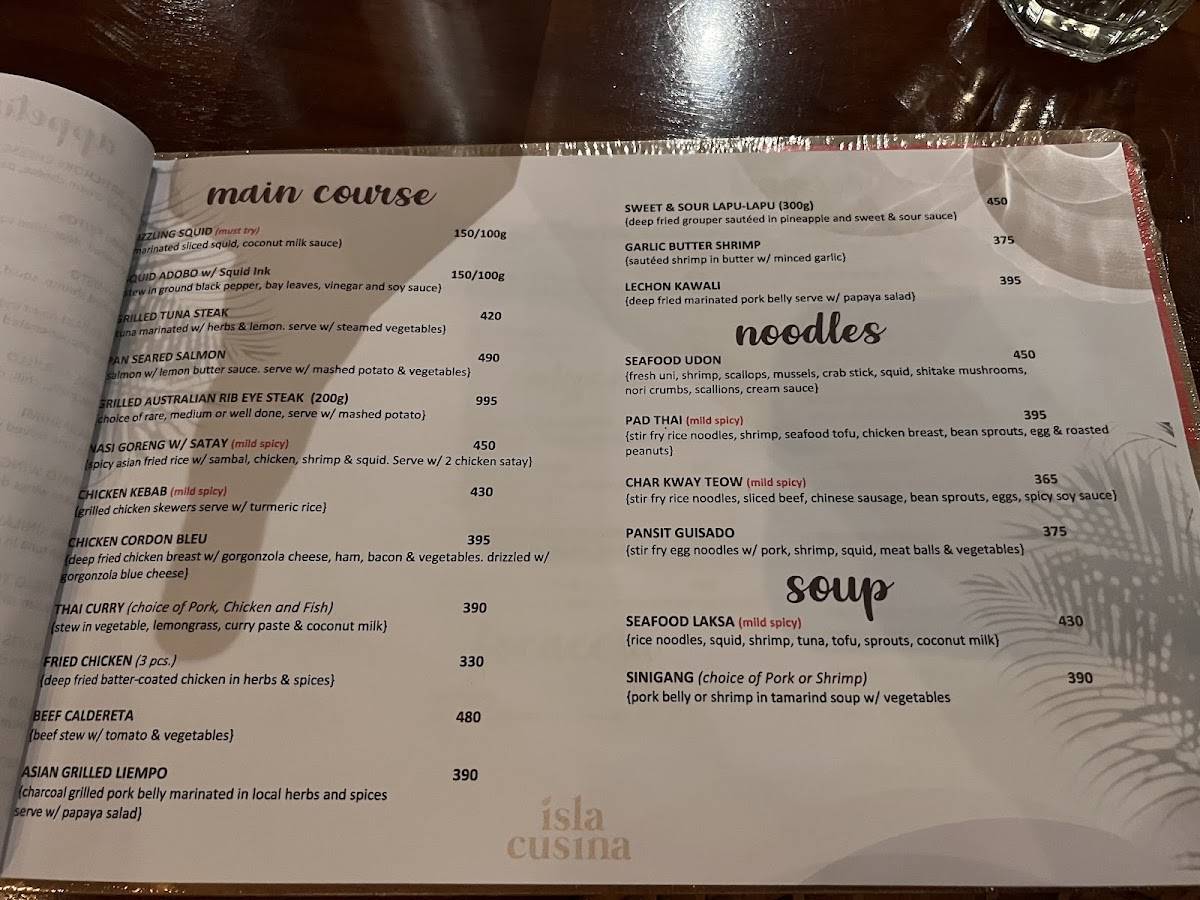Menu at Isla Cusina Restaurant, General Luna