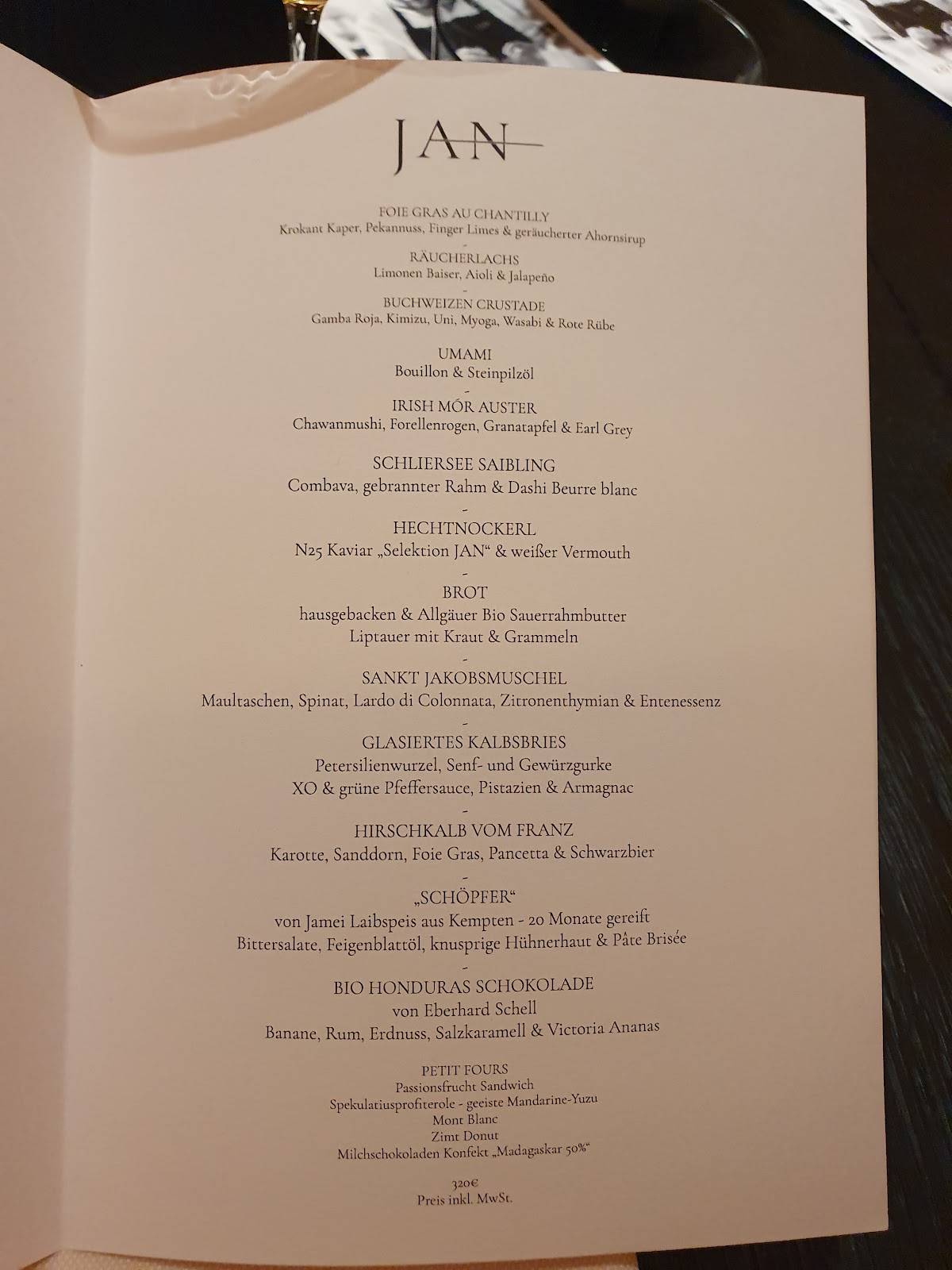 Speisekarte von Restaurant JAN - Jan Hartwig, München
