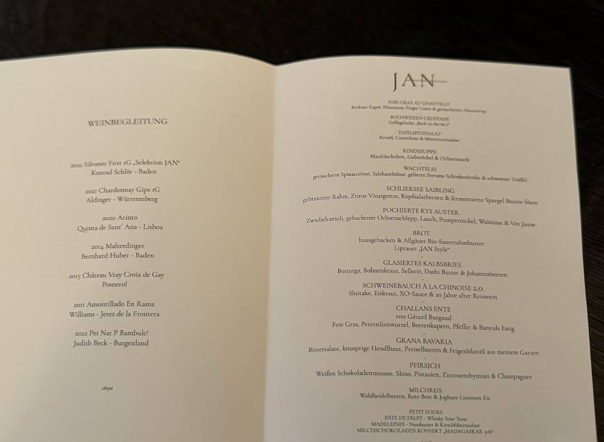Speisekarte von Restaurant JAN - Jan Hartwig, München