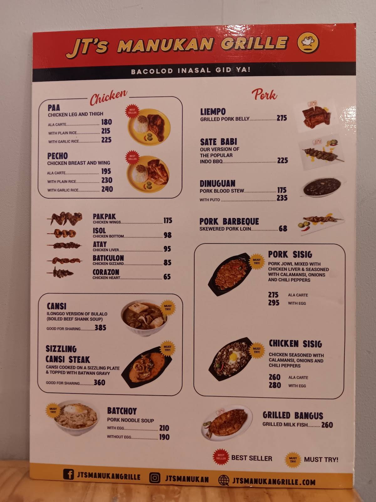 Carta del restaurante JT's Manukan Grille Malabon (LTO Caloocan), Caloocan