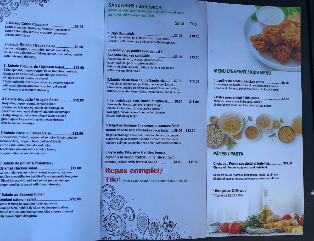 Menu au Jacqueline food Fabreville restaurant, Laval