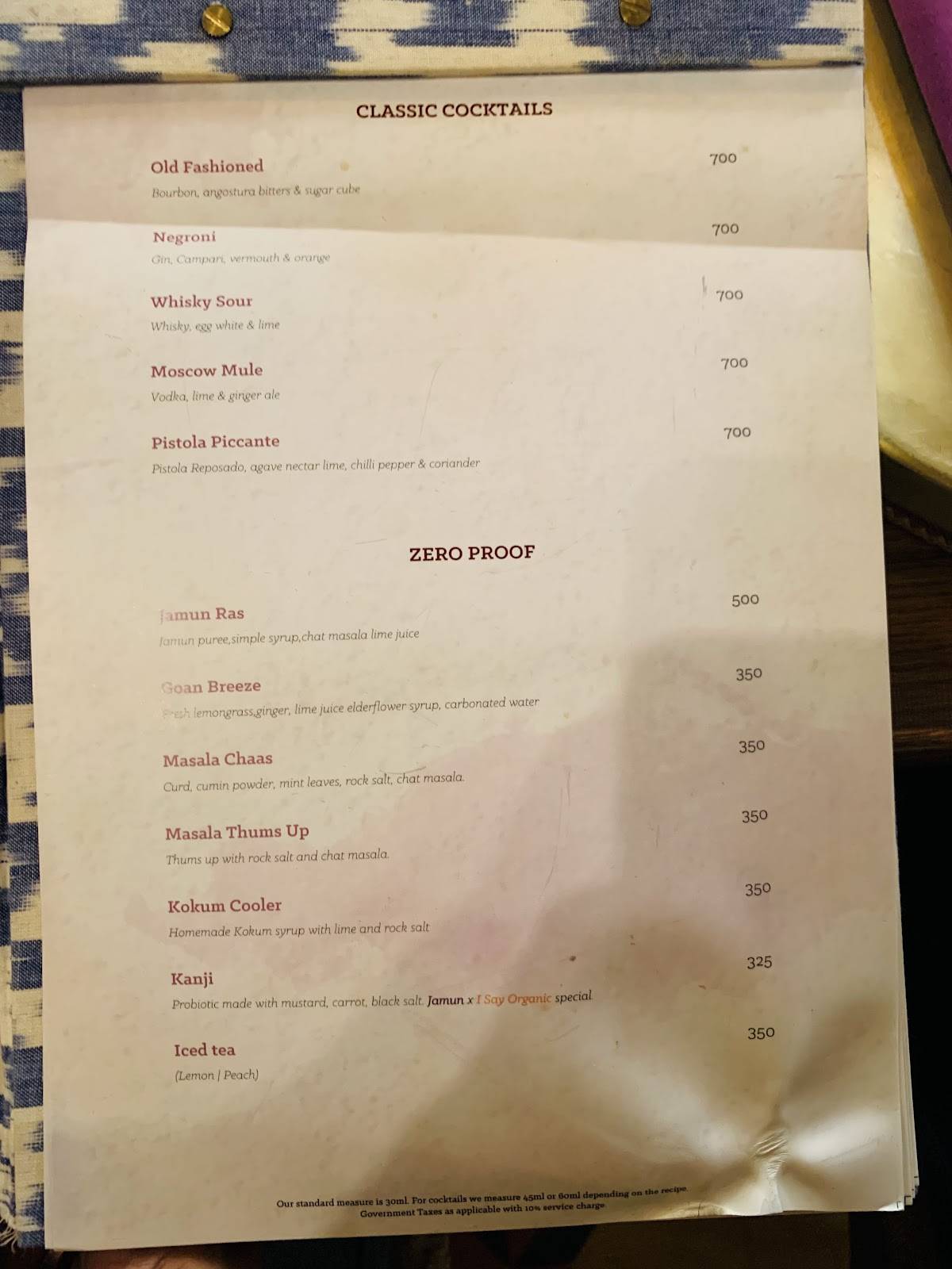 Menu at Jamun Goa, Assagao