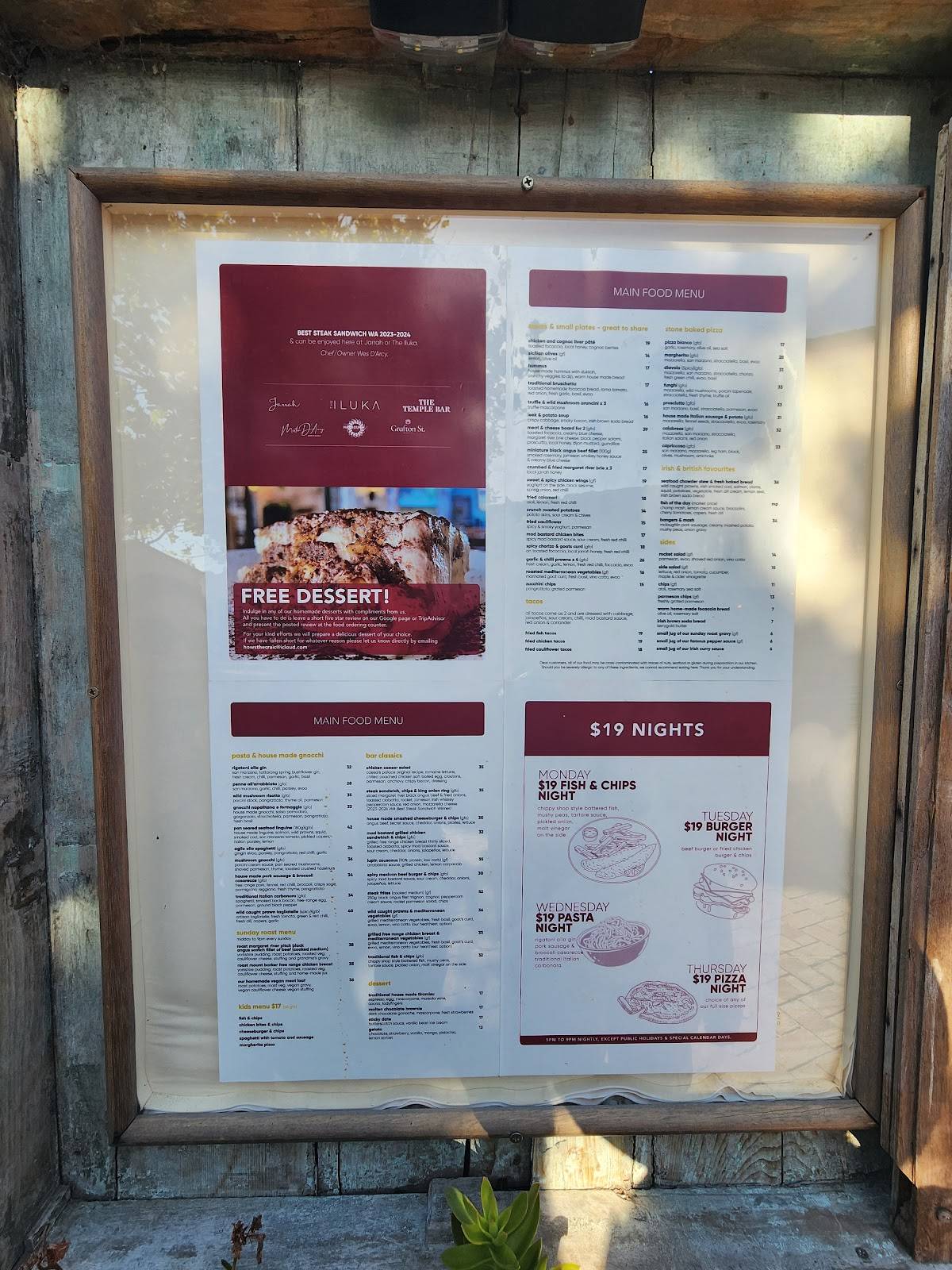 Menu at Jarrah pub & bar, Hillarys