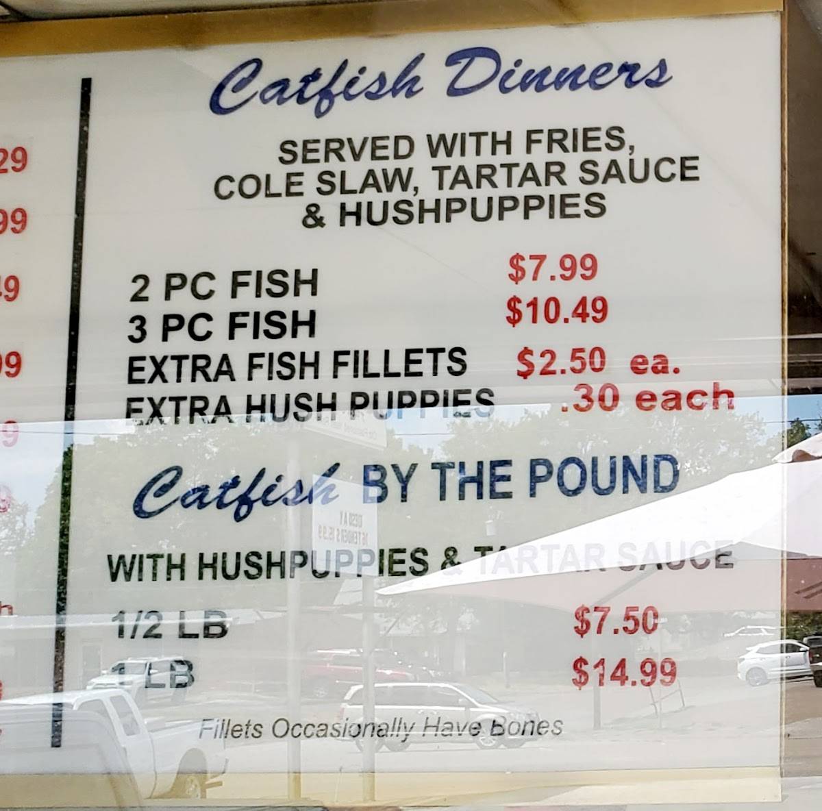 Menu at Jim's Krispy Fried Chicken restaurant, Mexia