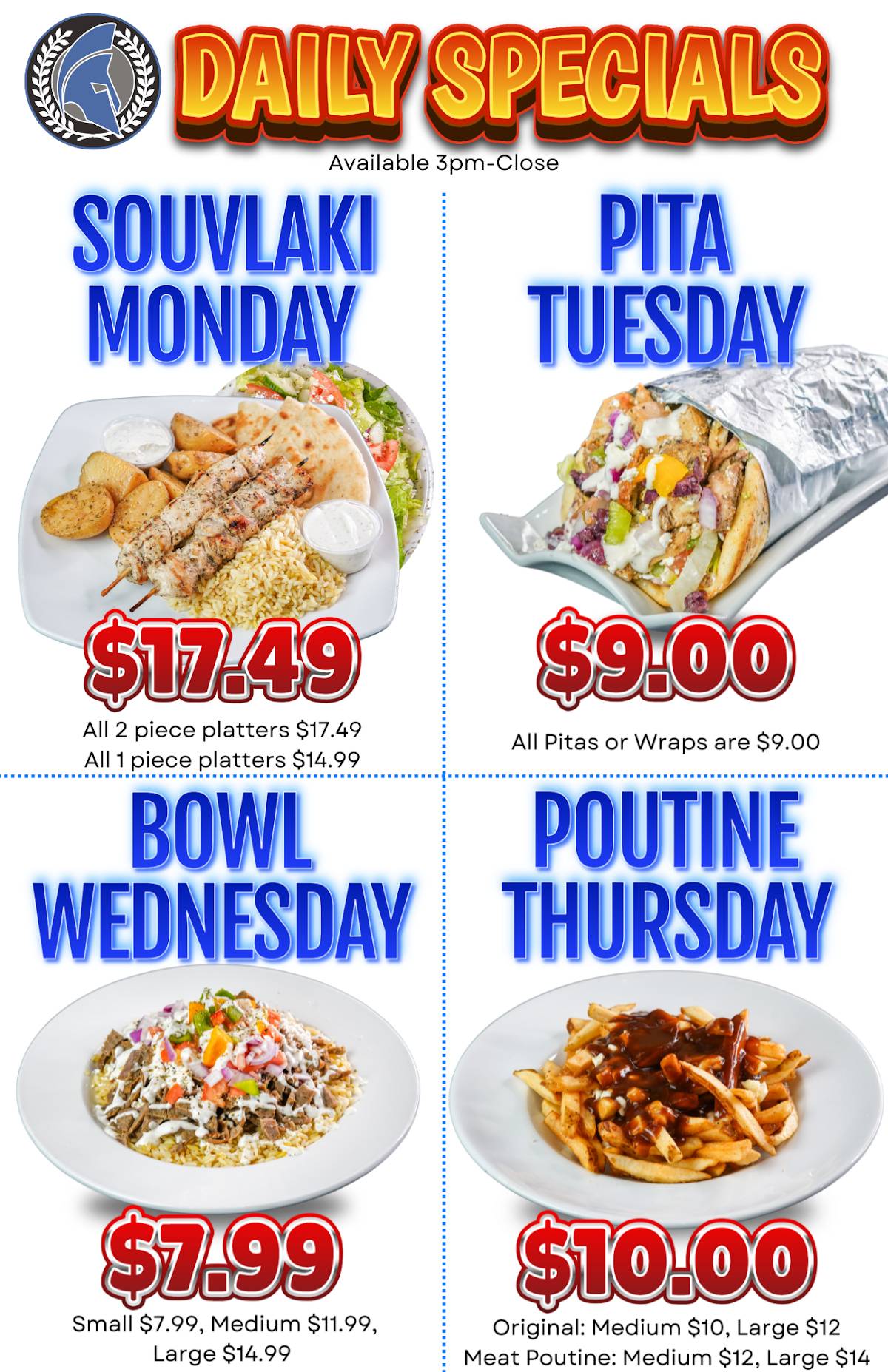 Menu at Johnny Greeko's restaurant, Brantford