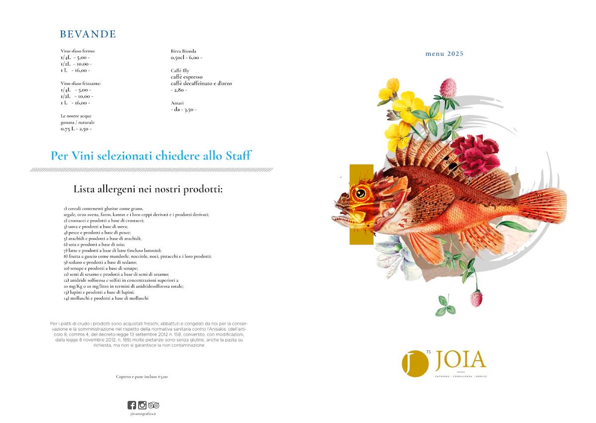 Menu da JOIA ristorante, Trieste