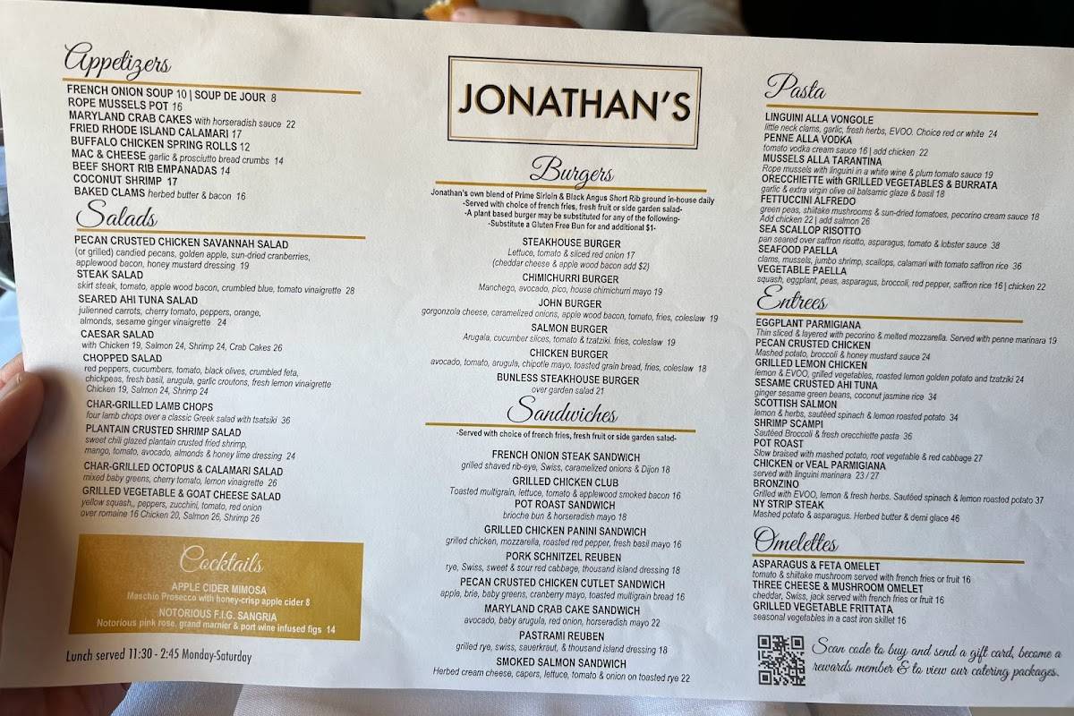 Menu at Jonathan's Restaurant, Garden City Park, Jericho Turnpike