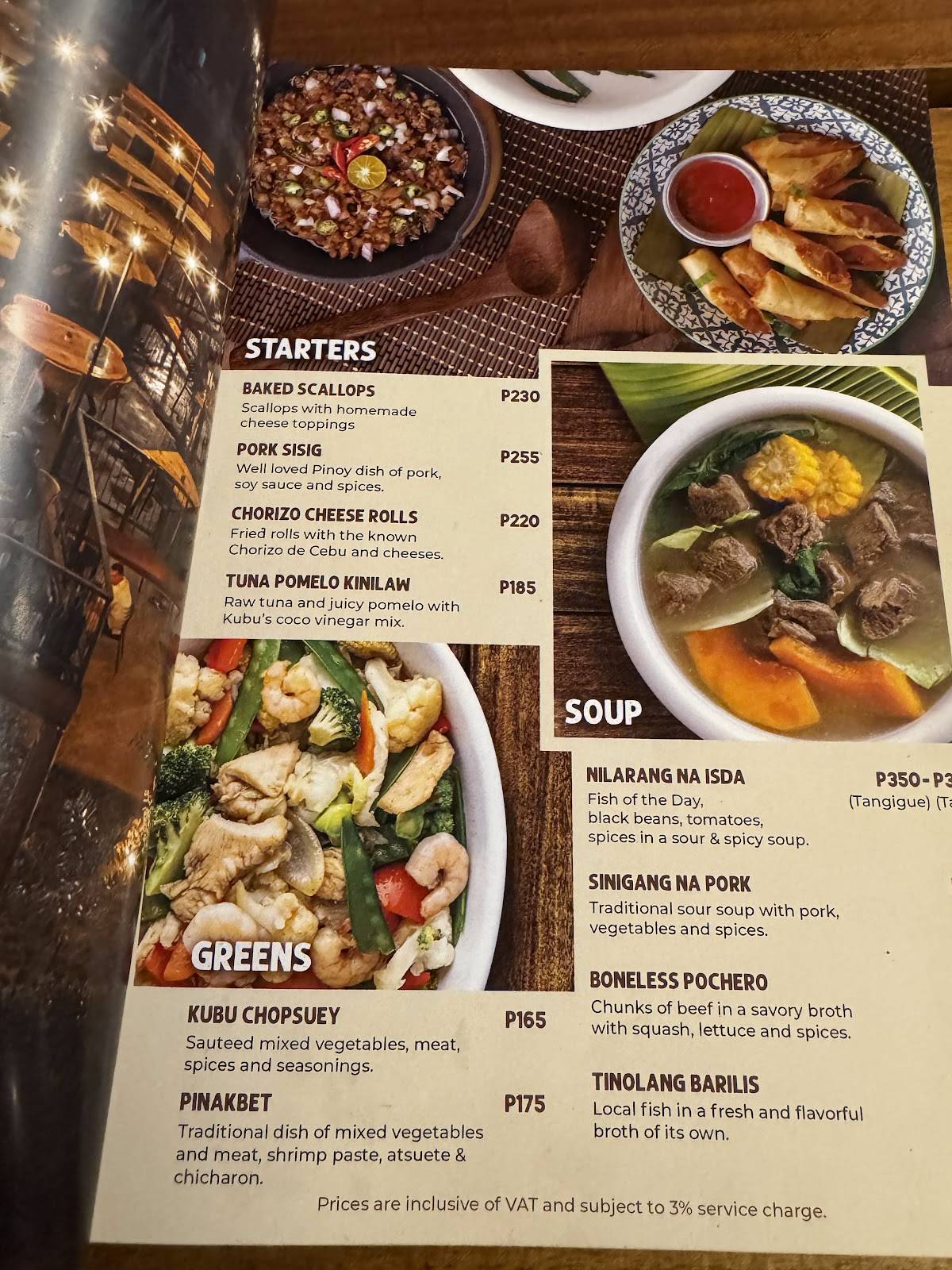 Menu at KUBU Restaurant + Bar, Cebu City