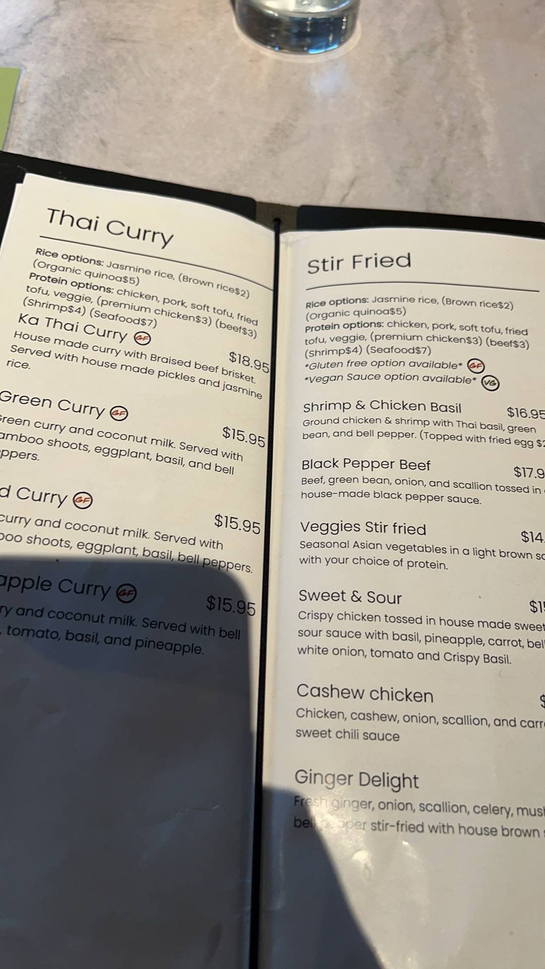 Menu at Ka Thai Midtown restaurant, Dallas