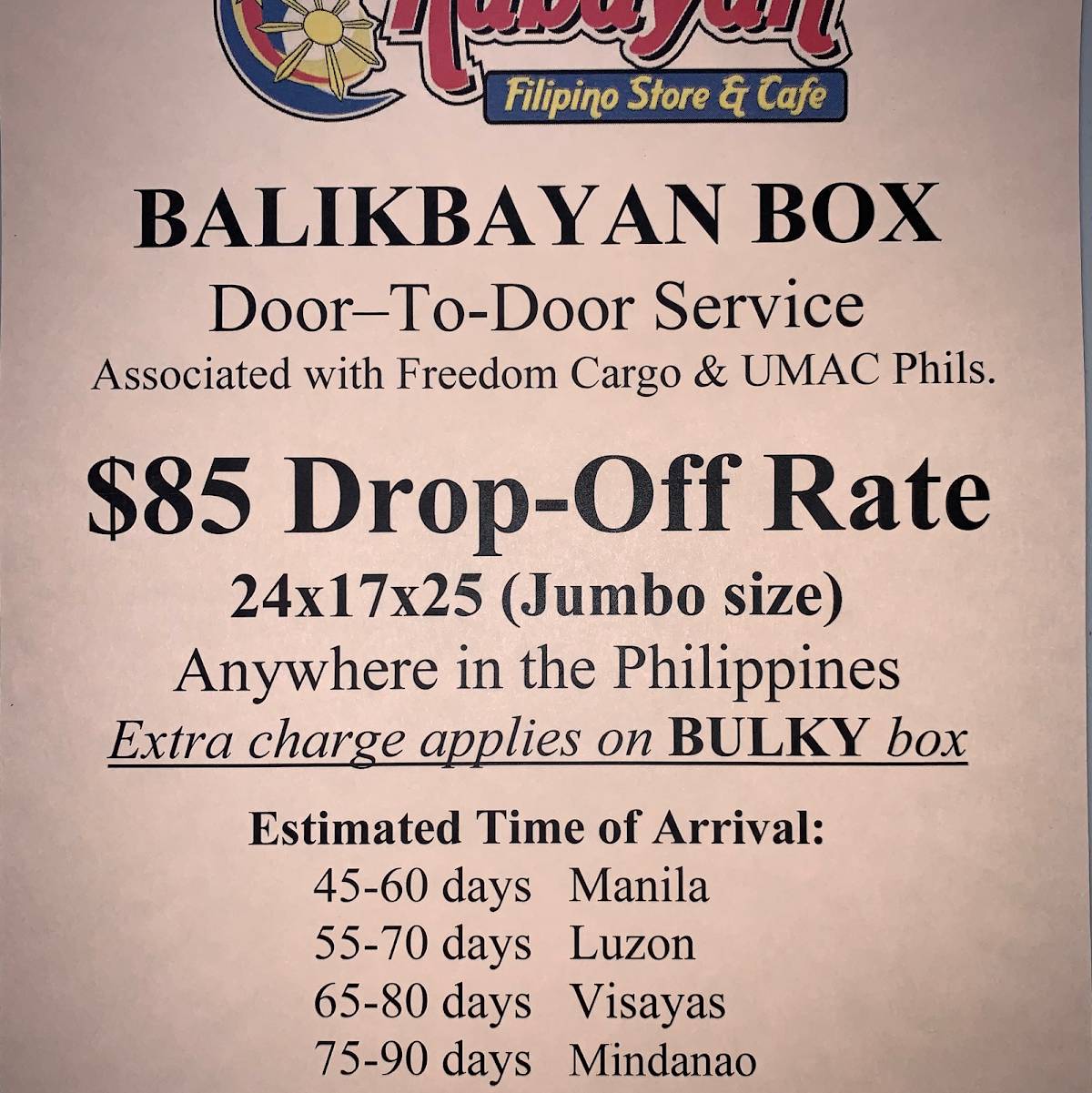 Menu at Kabayan Filipino Store & Cafe *Dallas, TX, Dallas