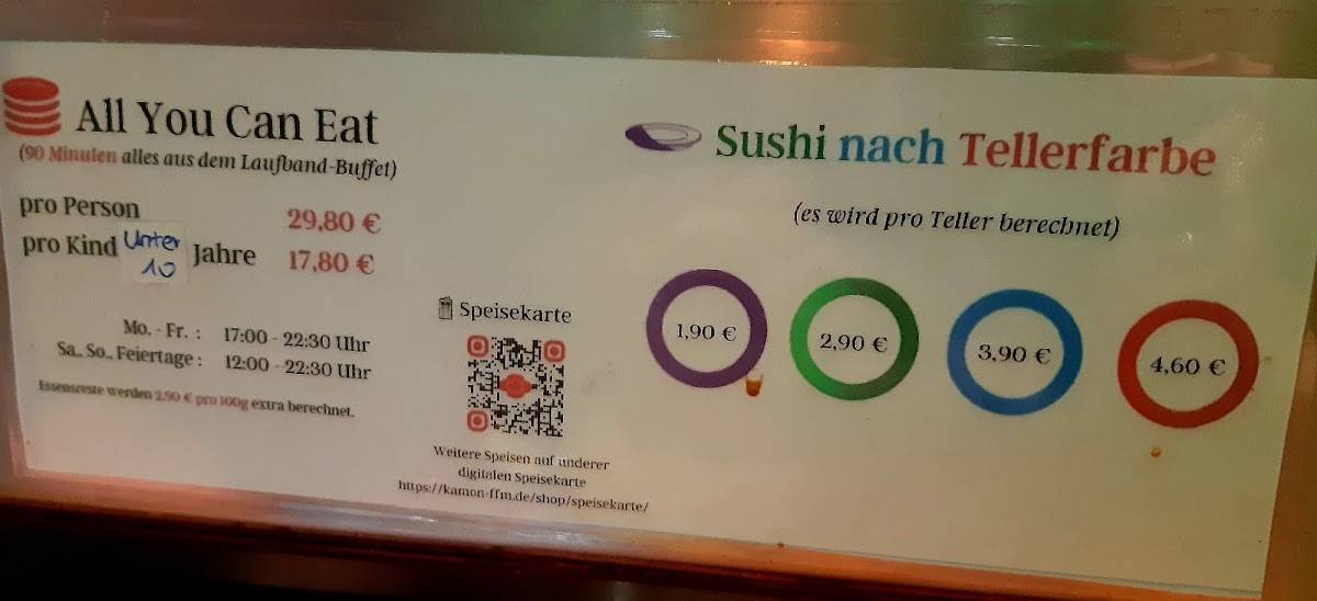 Speisekarte von Kamon Sushi Bar, Frankfurt am Main