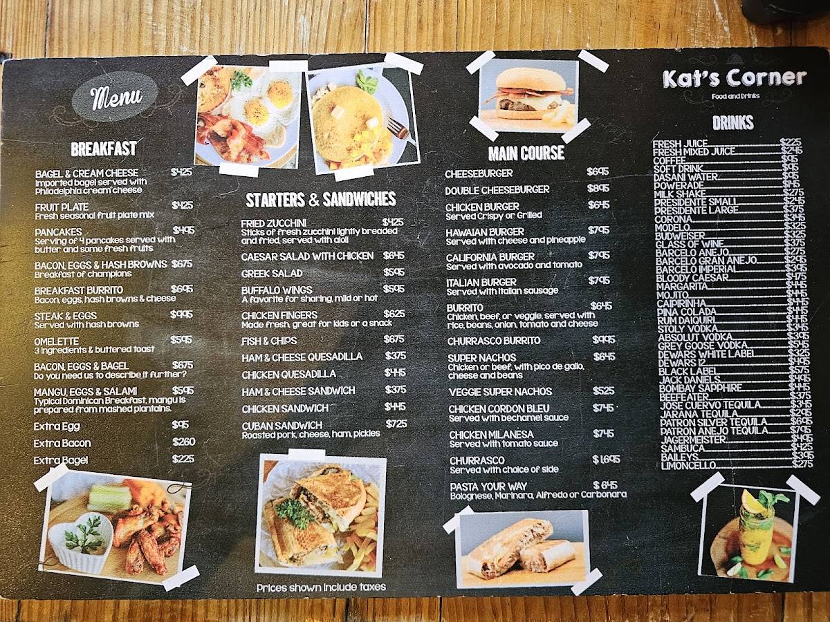 Menu at Kat's Corner restaurant, Punta Cana