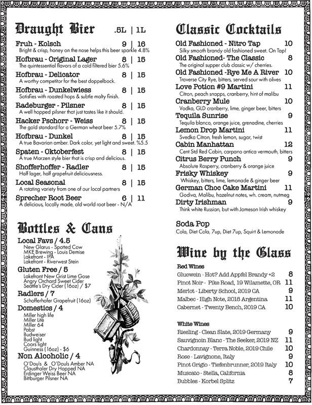 Menu at Kegel's Inn restaurant, West Allis