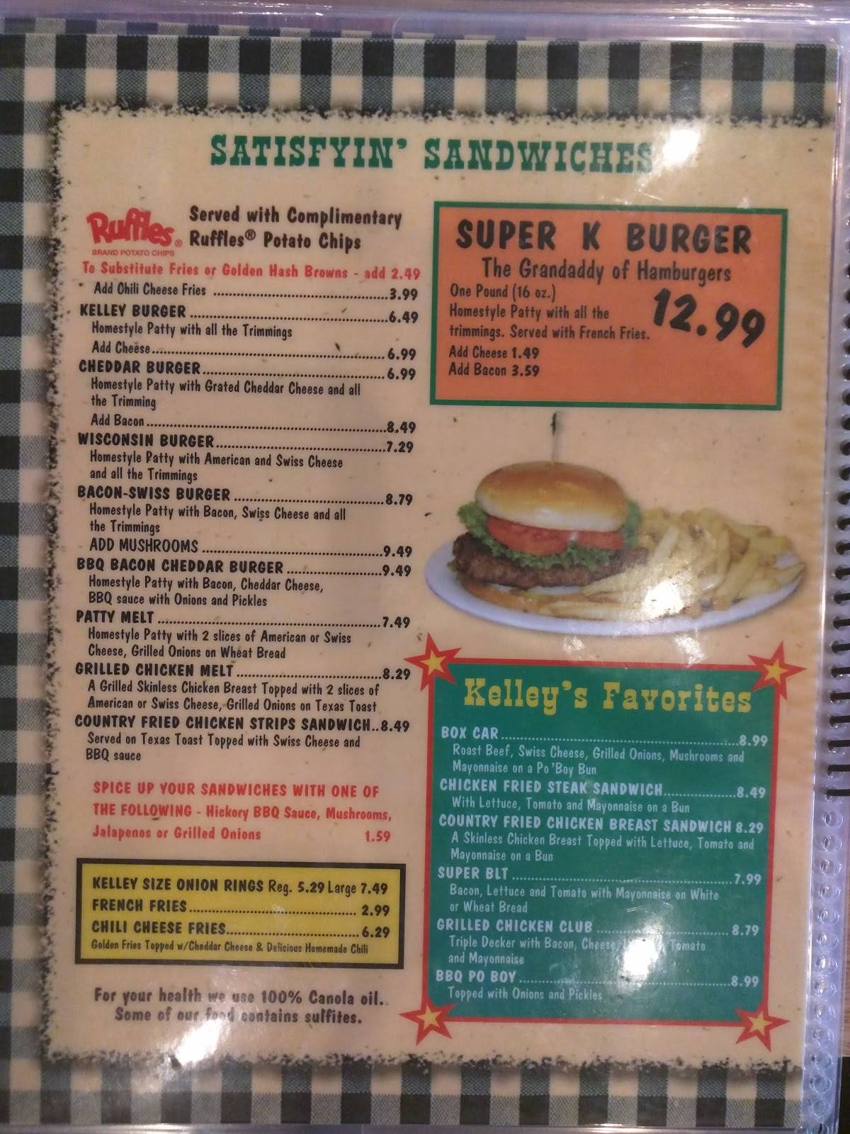 Menu at Kelley's Country Cookin' restaurant, Pasadena, Spencer Hwy