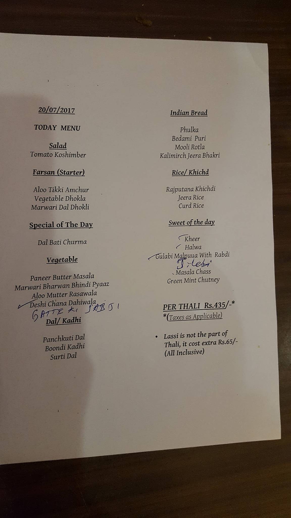 Menu at Khandani Rajdhani, Bengaluru, 3rd Floor