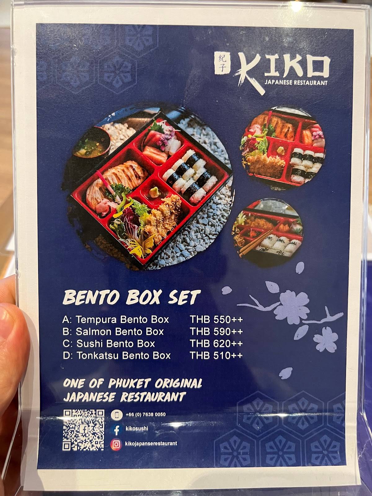 Menu at Kiko Japanese Restaurant, Kamala