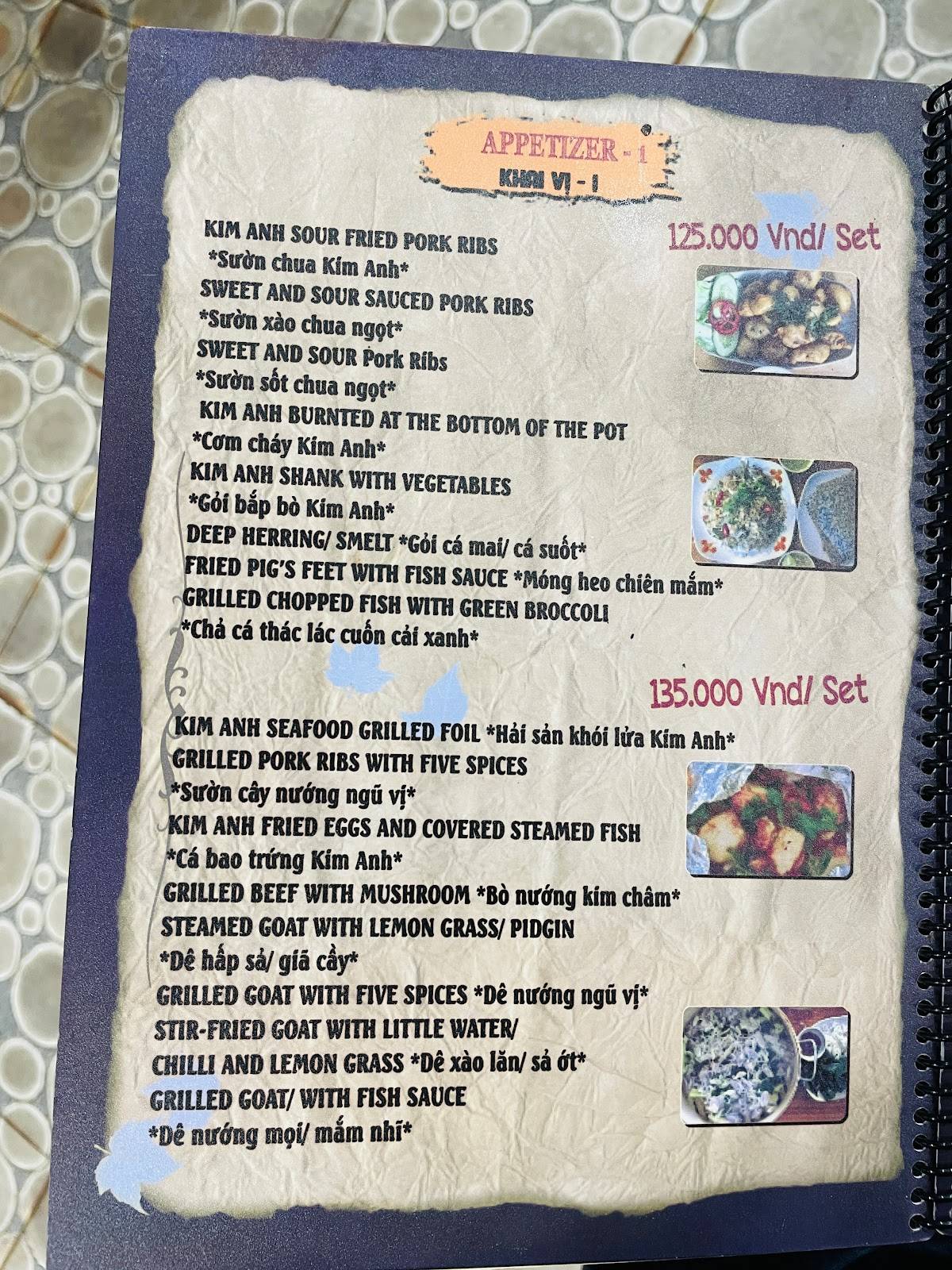 Menu at Kim Anh clay pot rice restaurant, Phan Thiet, A113-A114 KDC