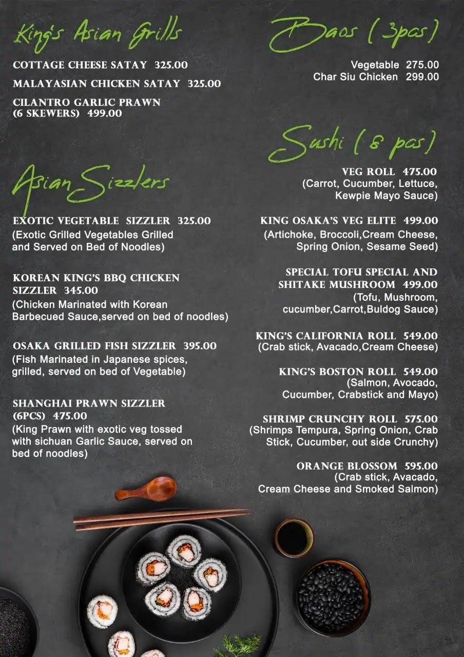Menu at King of Asia, Chennai
