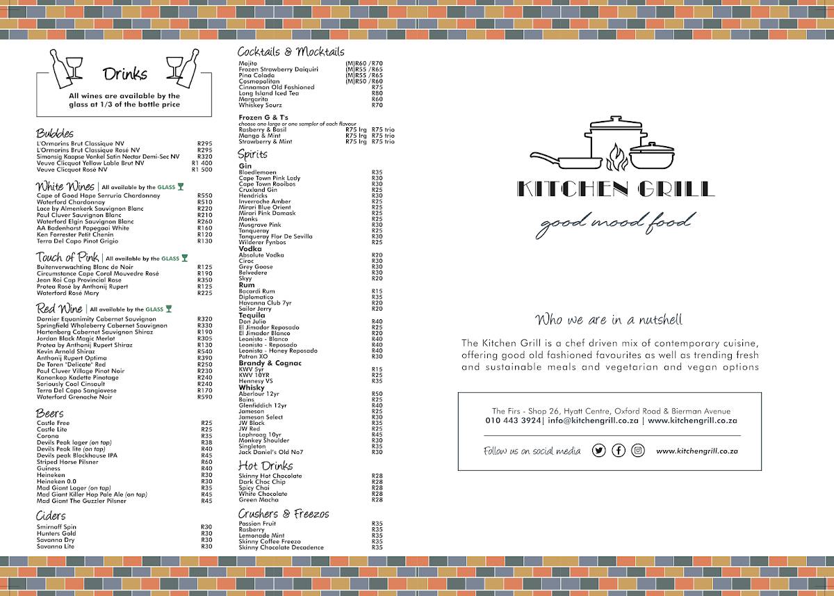 Menu at Kitchen Grill restaurant, Johannesburg