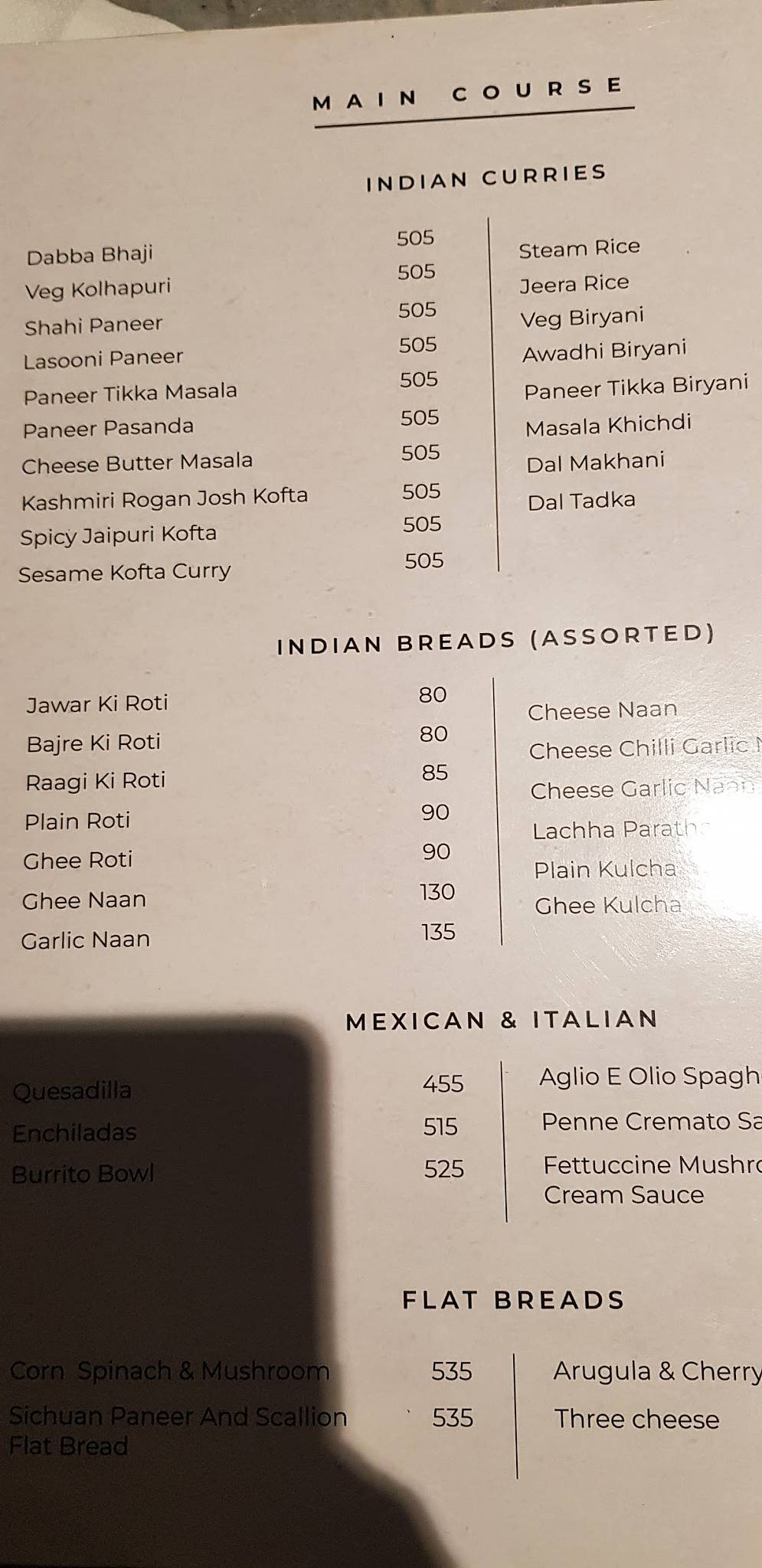 Menu at K's Verandah Surat, Surat
