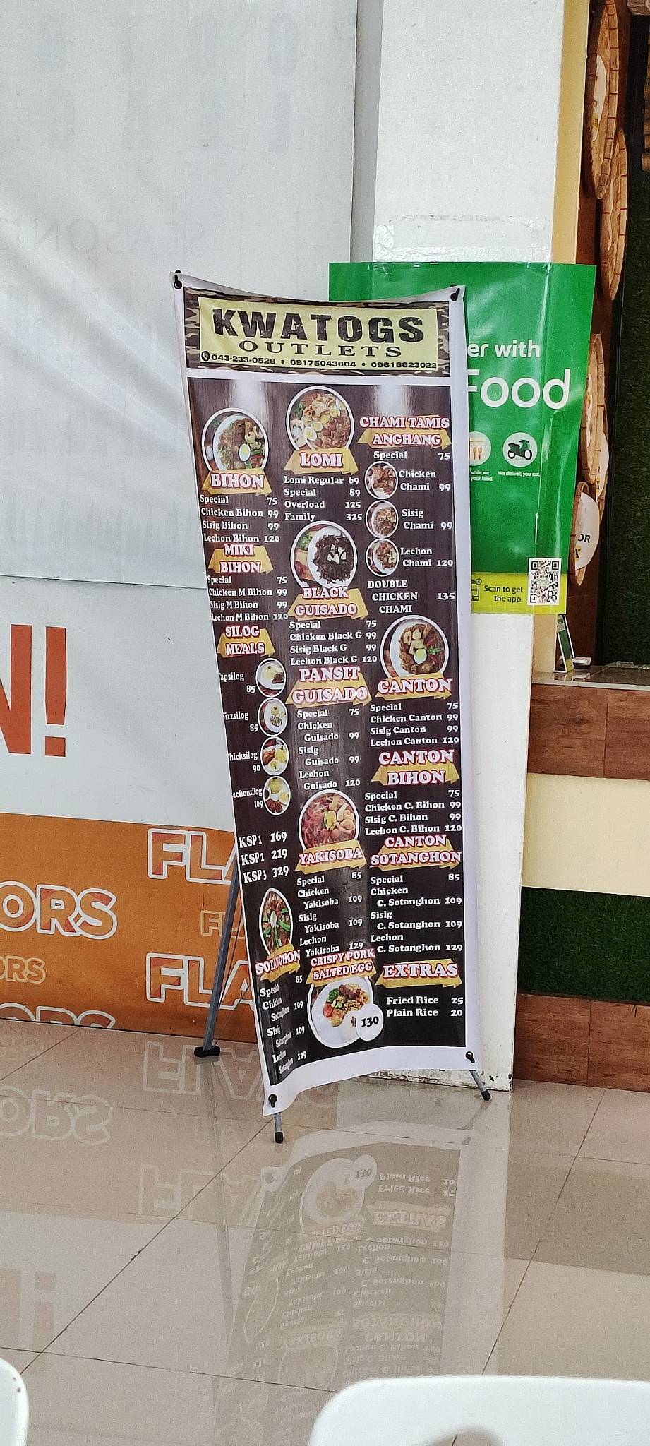 Menu at Kwatogs Sabang restaurant, Lipa