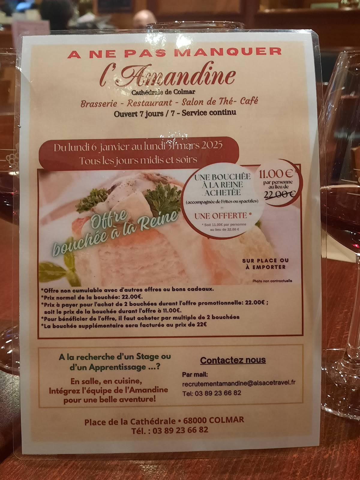 Menu au L'Amandine restaurant, Colmar