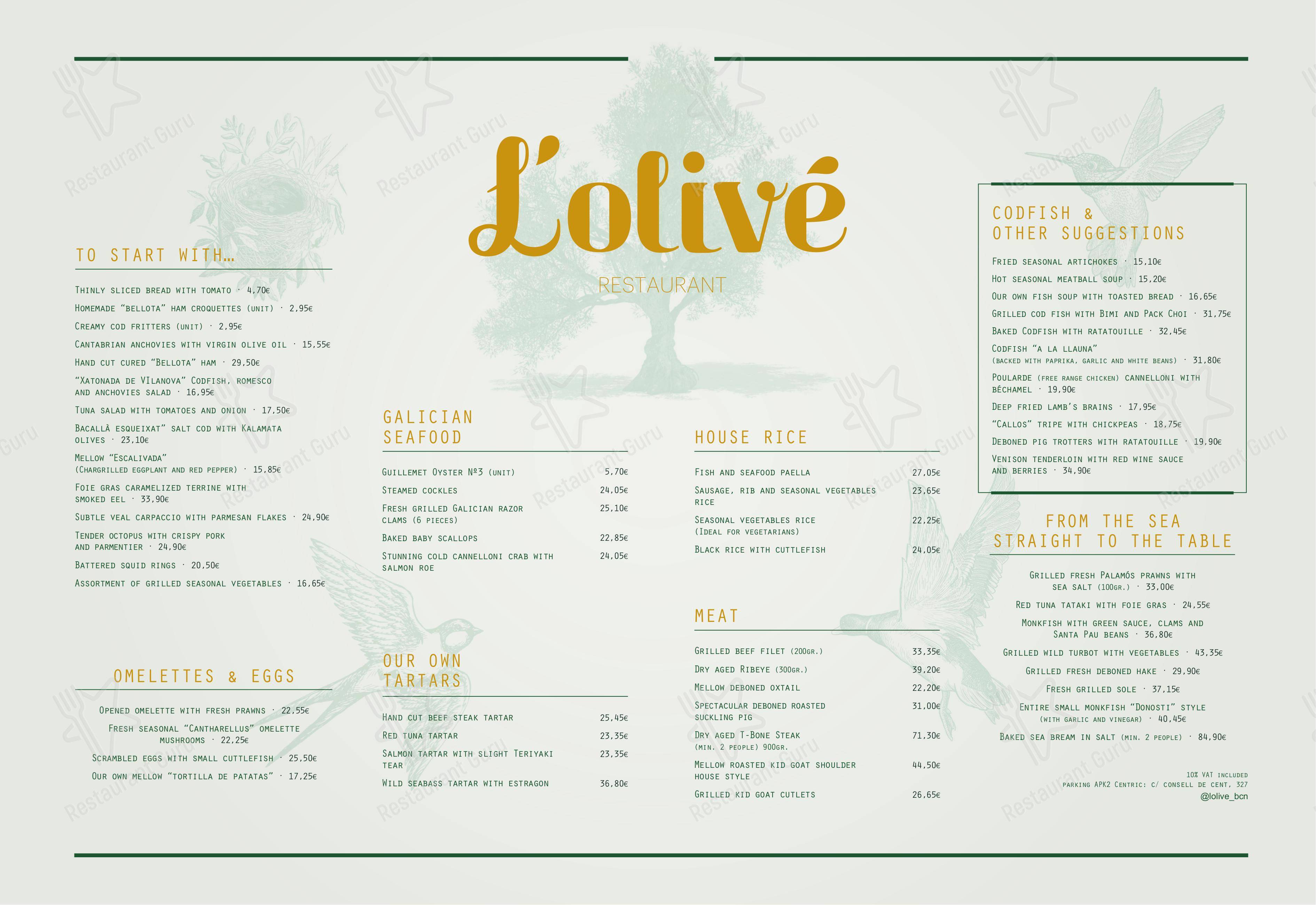 Carta de Restaurant L'Olivé, Barcelona