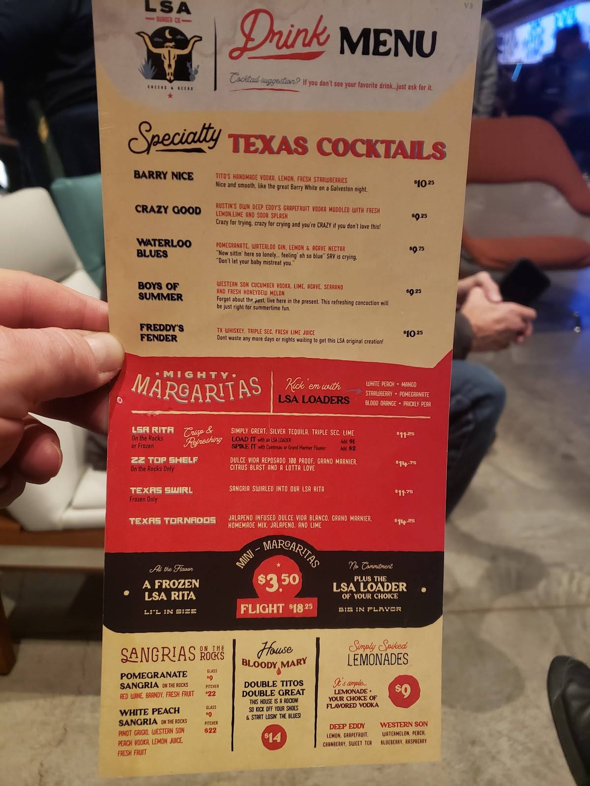 Menu at LSA Burger at Grandscape pub & bar, The Colony