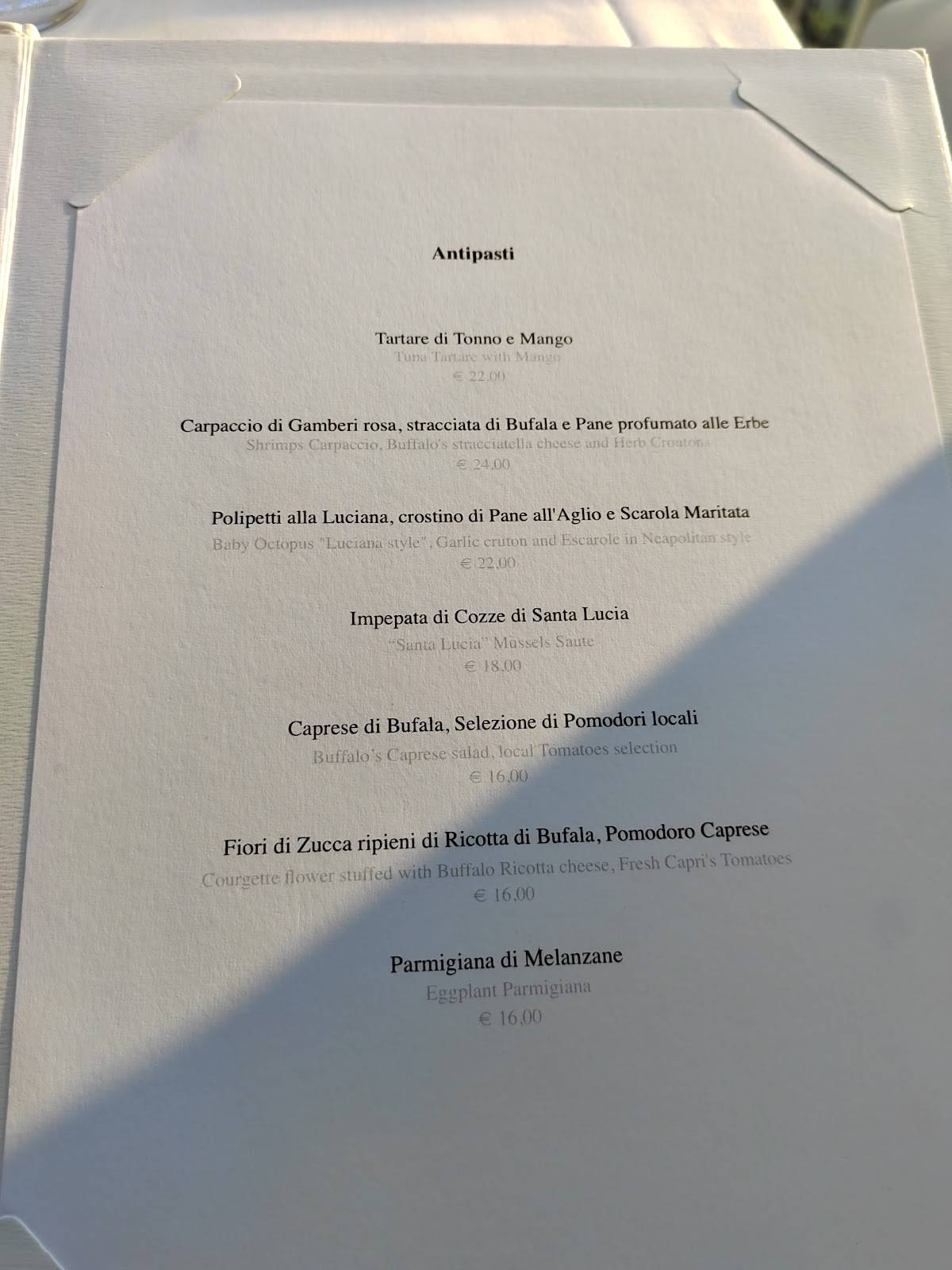 Menu at La Palette Ristorante, Capri
