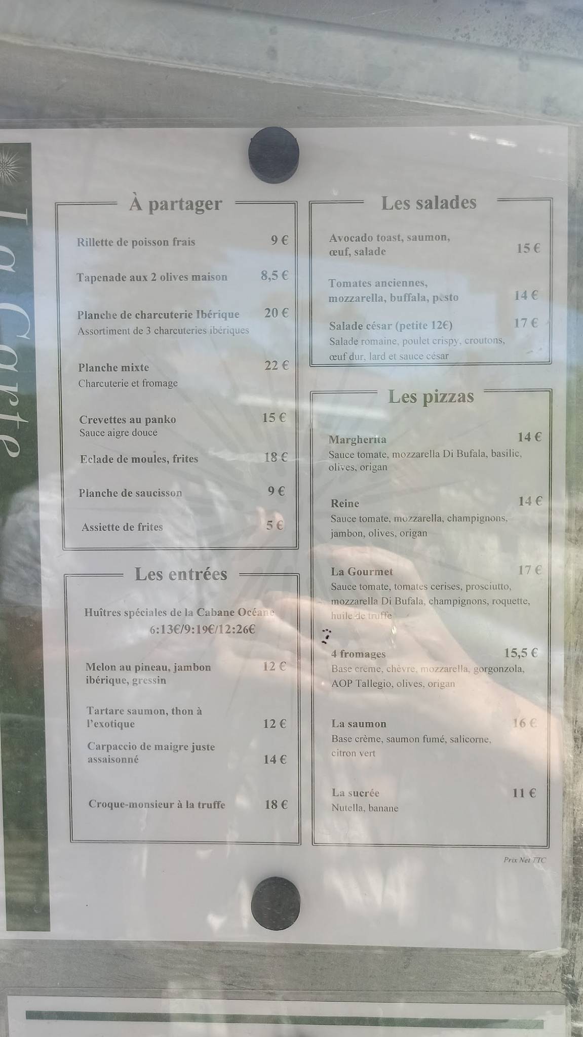 Menu au La Plage restaurant, Rivedoux-Plage, Sablanceaux