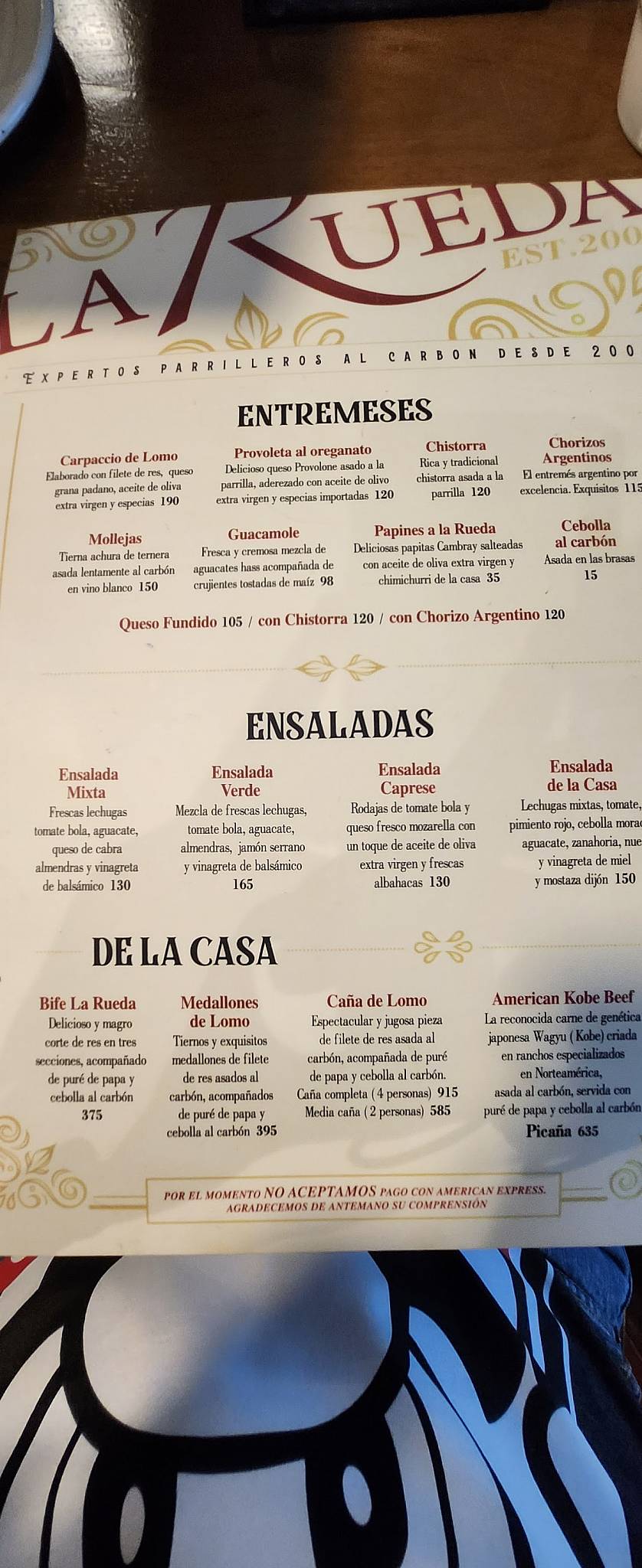 Carta del restaurante La Rueda, Merida, Av. Mérida 2000 241