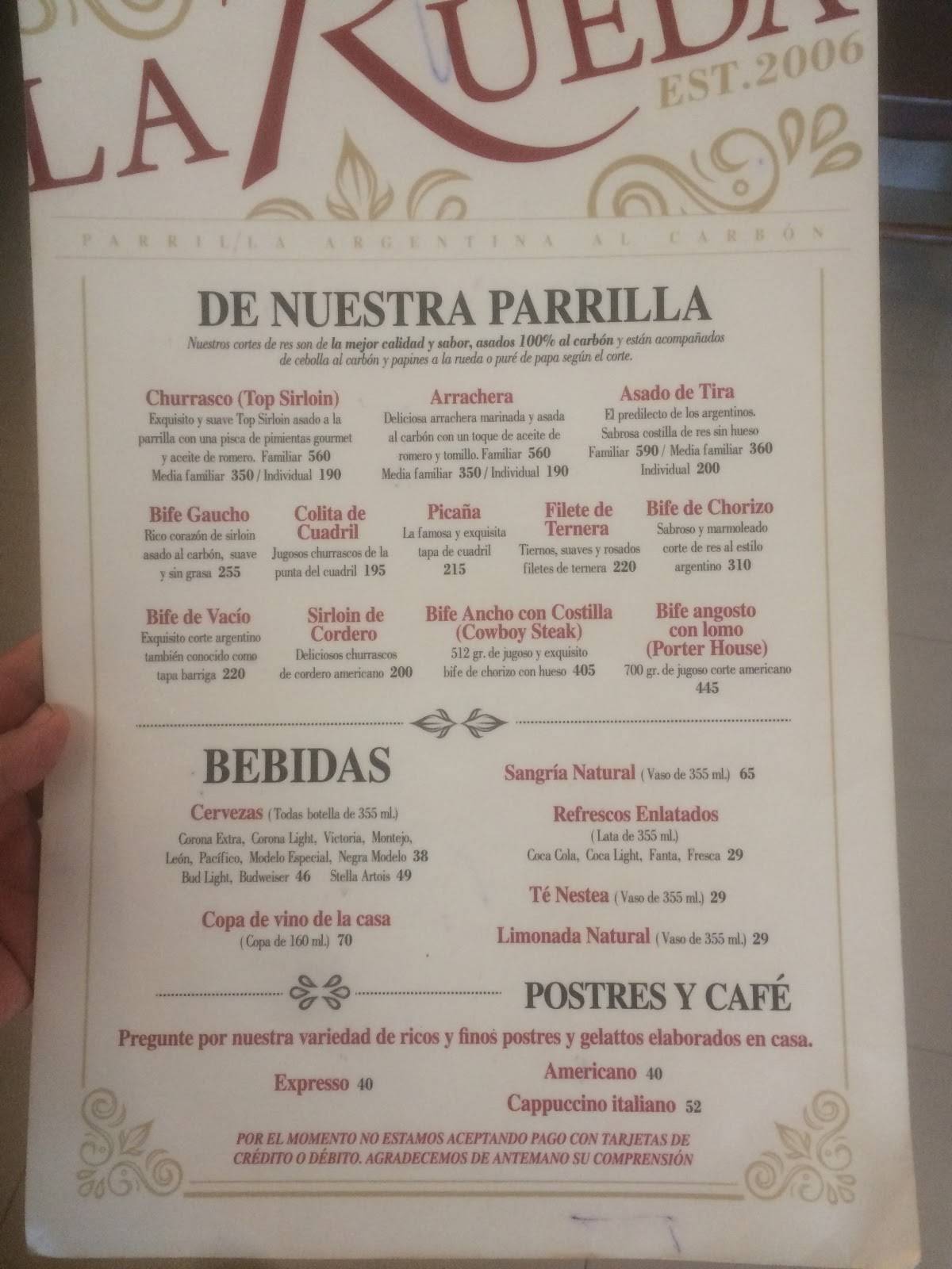 Carta del restaurante La Rueda, Merida, Av. Mérida 2000 241